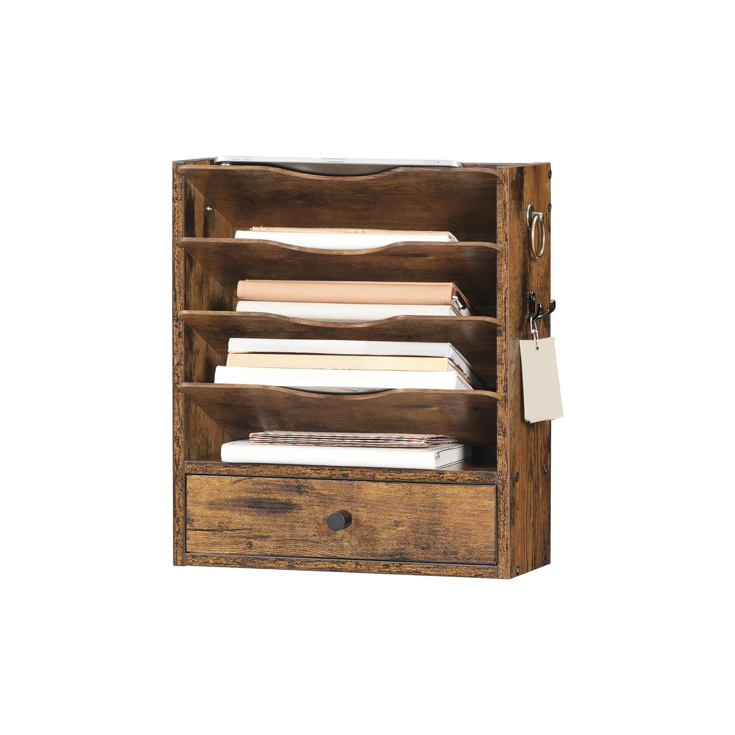 ZEWDU Wooden Mail Organizer Wall Mounted With Drawer Storage And 2 ...