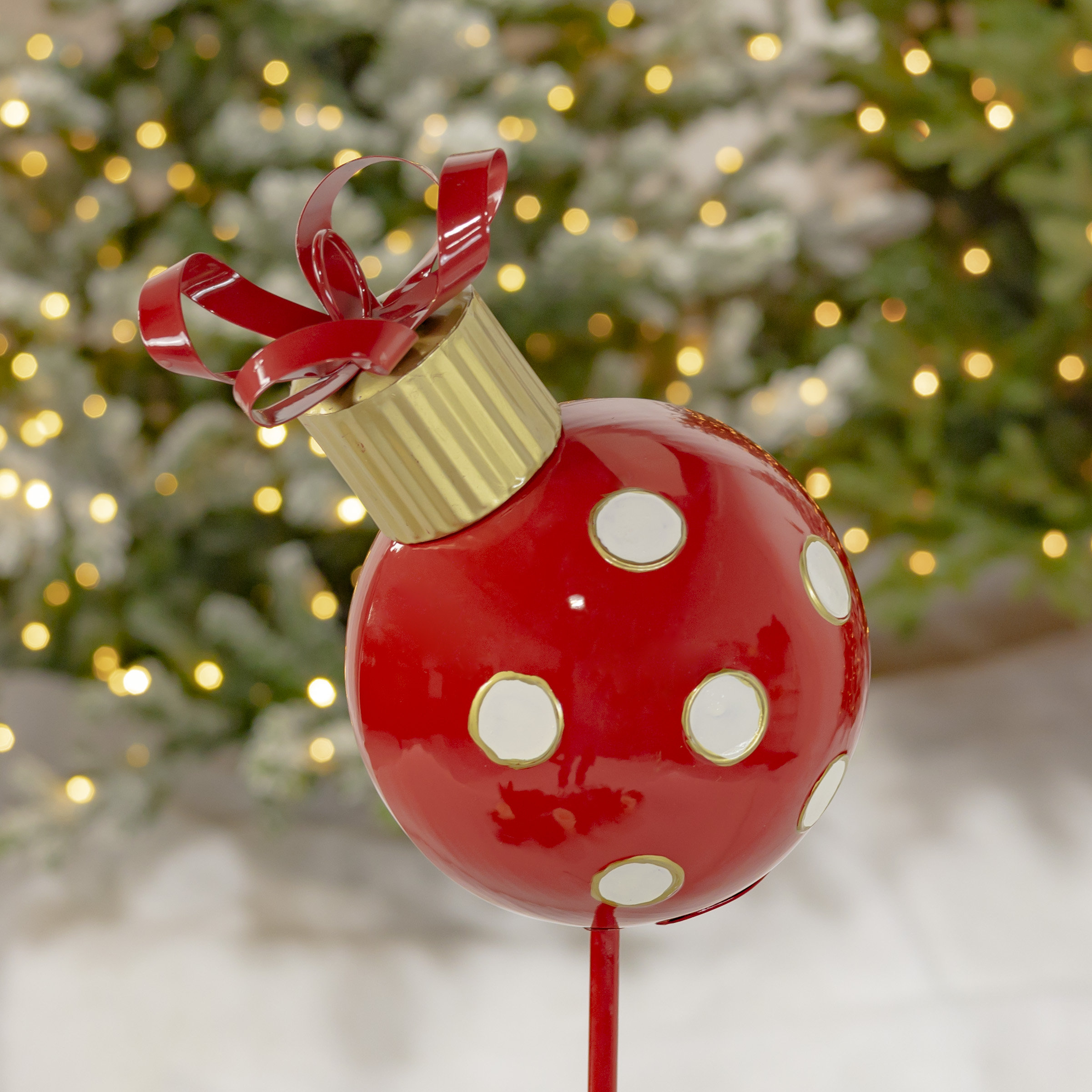 The Holiday Aisle® Polka Dot Christmas Ball Ornament Garden Stake | Wayfair