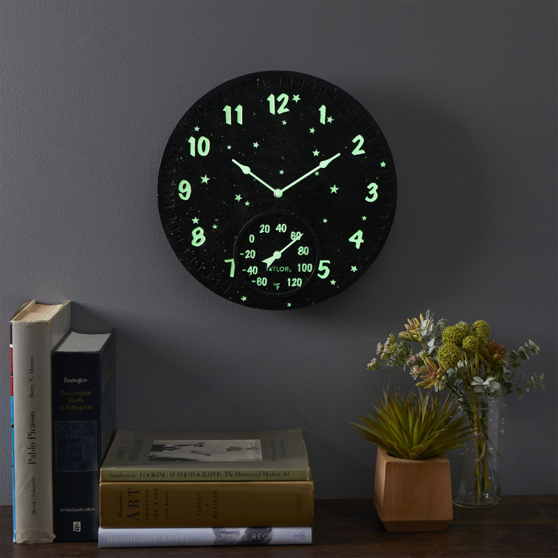 Taylor Galaxy Glow-in-The-Dark Poly Resin Clock and Thermometer, 14 ...