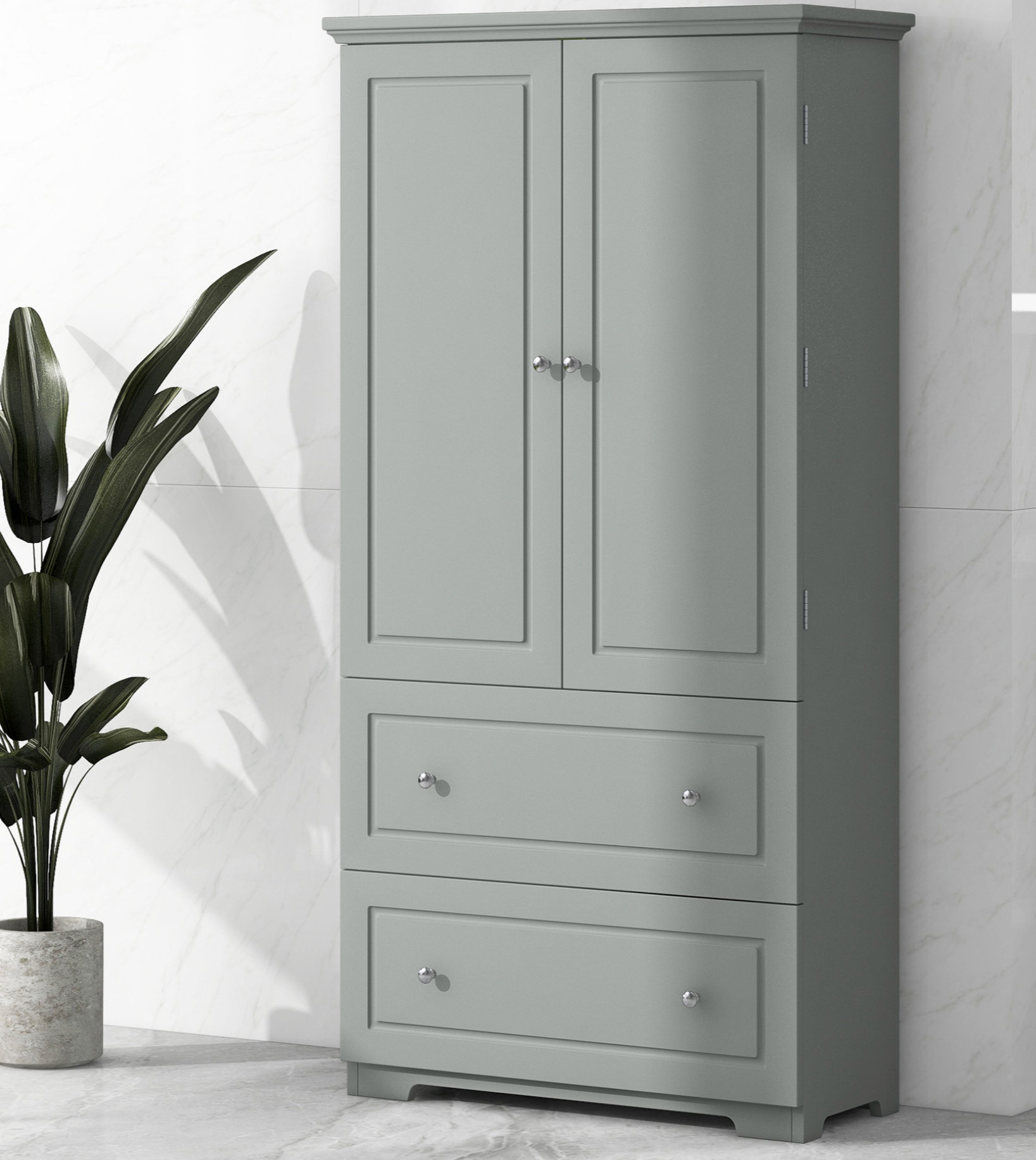 Wildon Home® Wide Bathroom Storage Cabinet, Freestanding Storage ...