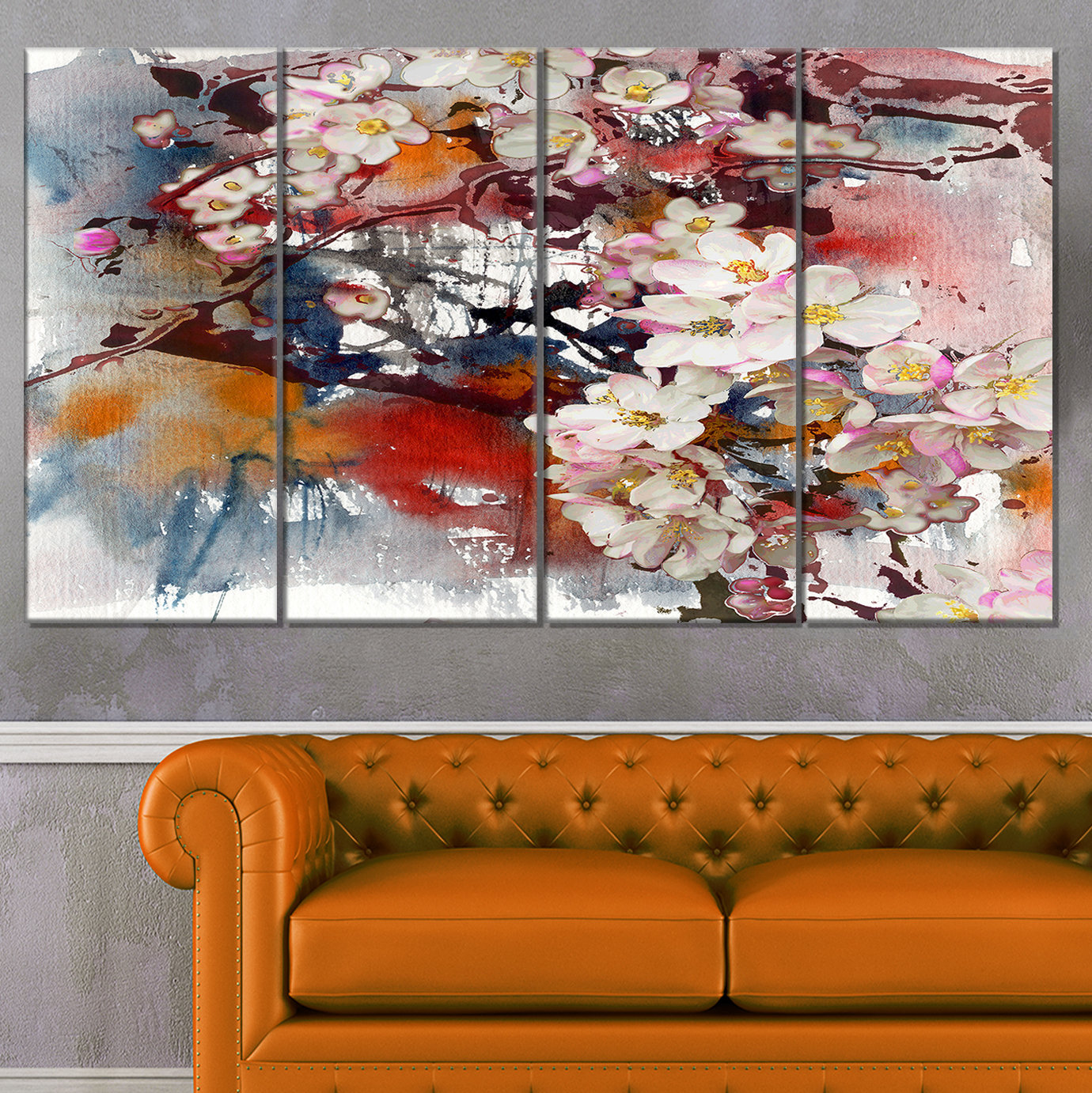 Design Art 'Blossoming Apple Tree Background' 4 Piece Painting Print on ...