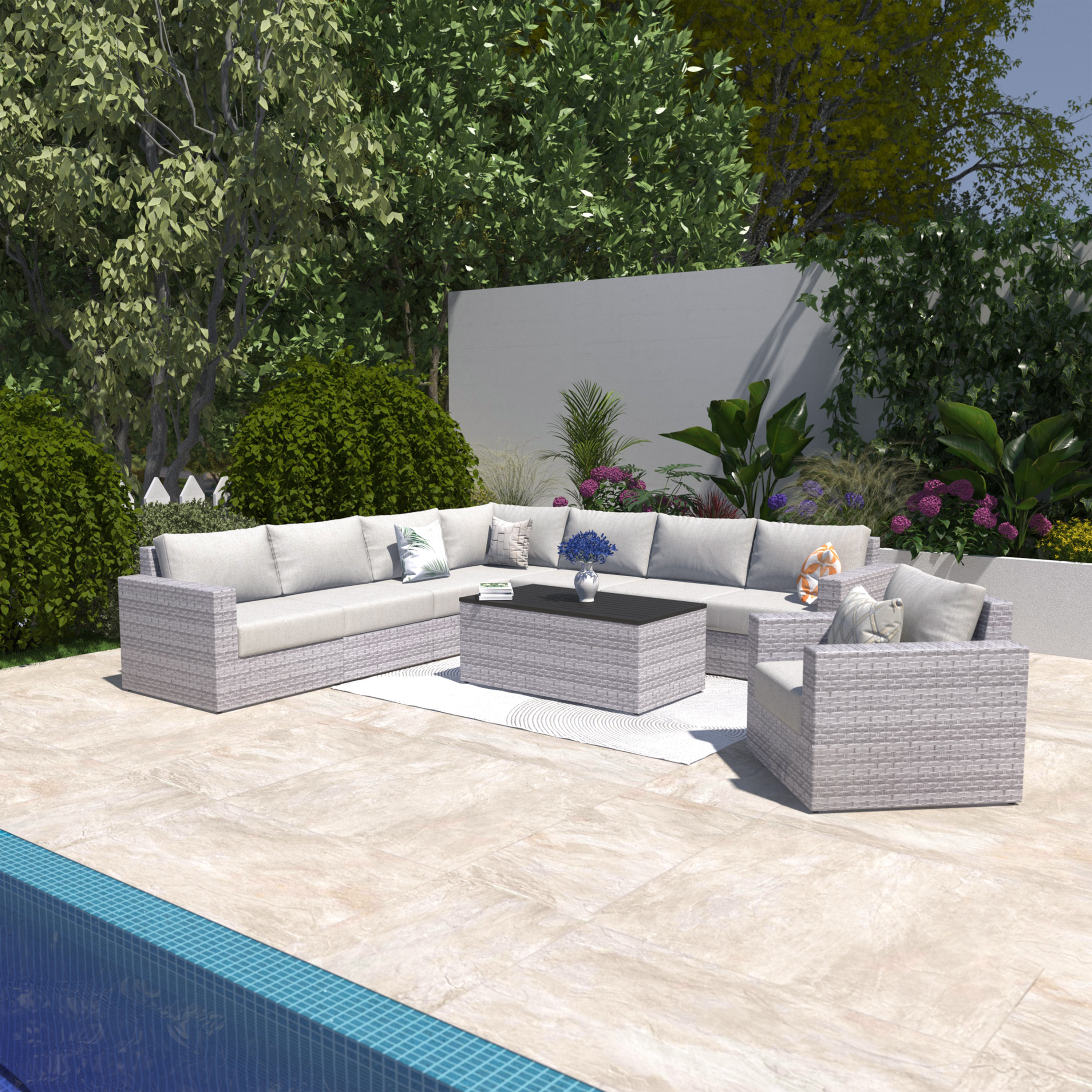 Wade Logan® Avrahom 9-Piece Deep Seating Sectional | Wayfair