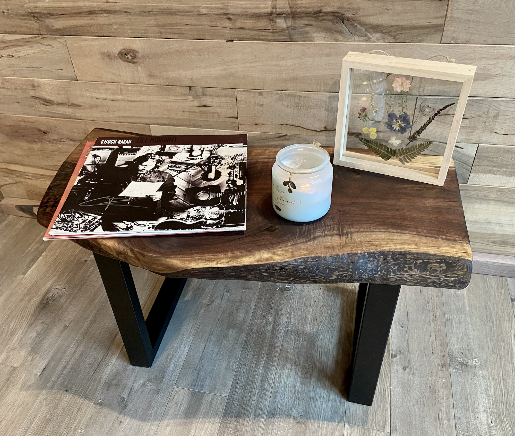 Millwood Pines Rustic Rounded Live Edge Walnut Display Table w/Radial ...