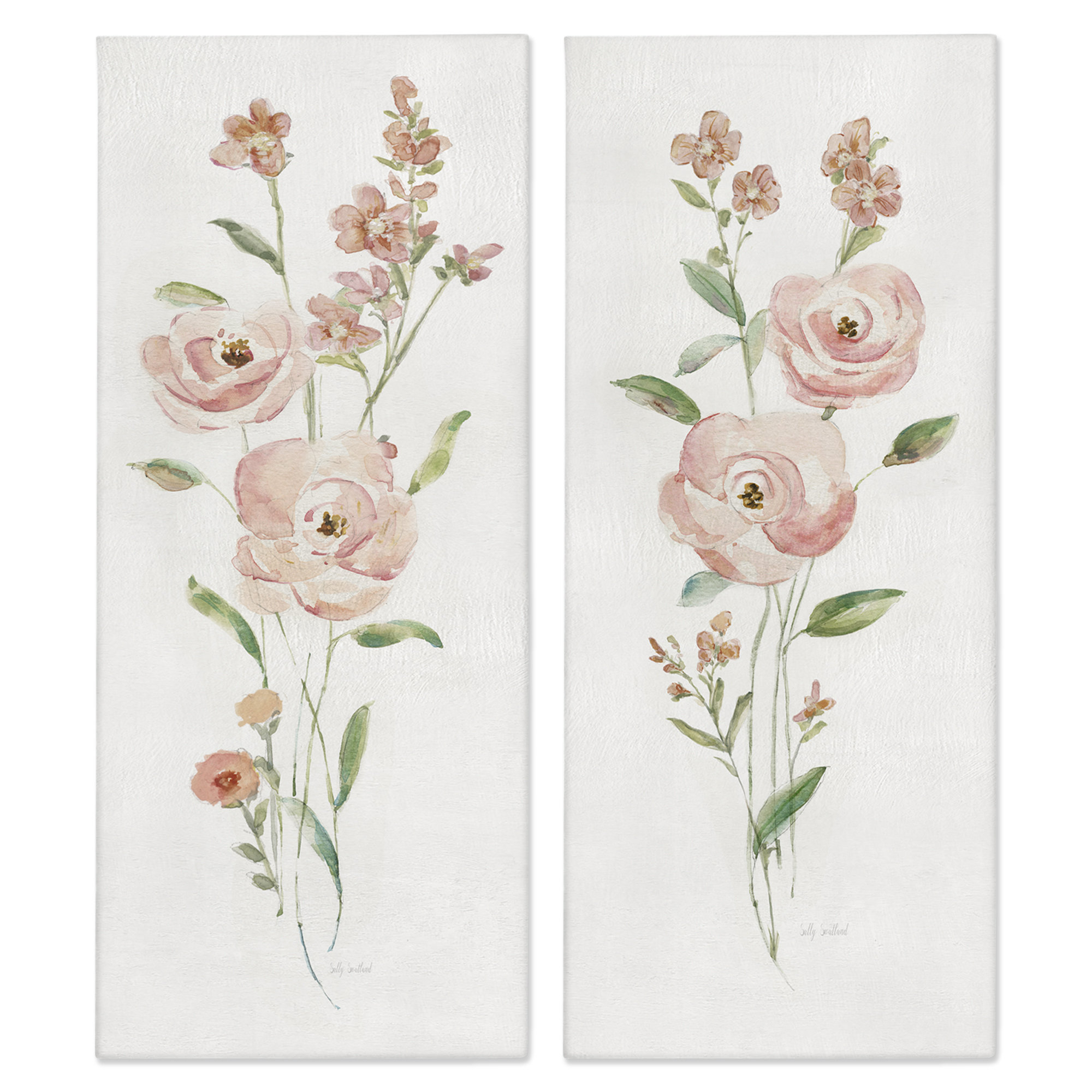 Winston Porter Simple Pink Watercolor Flowers 2 PC Canvas Wall Art Set ...