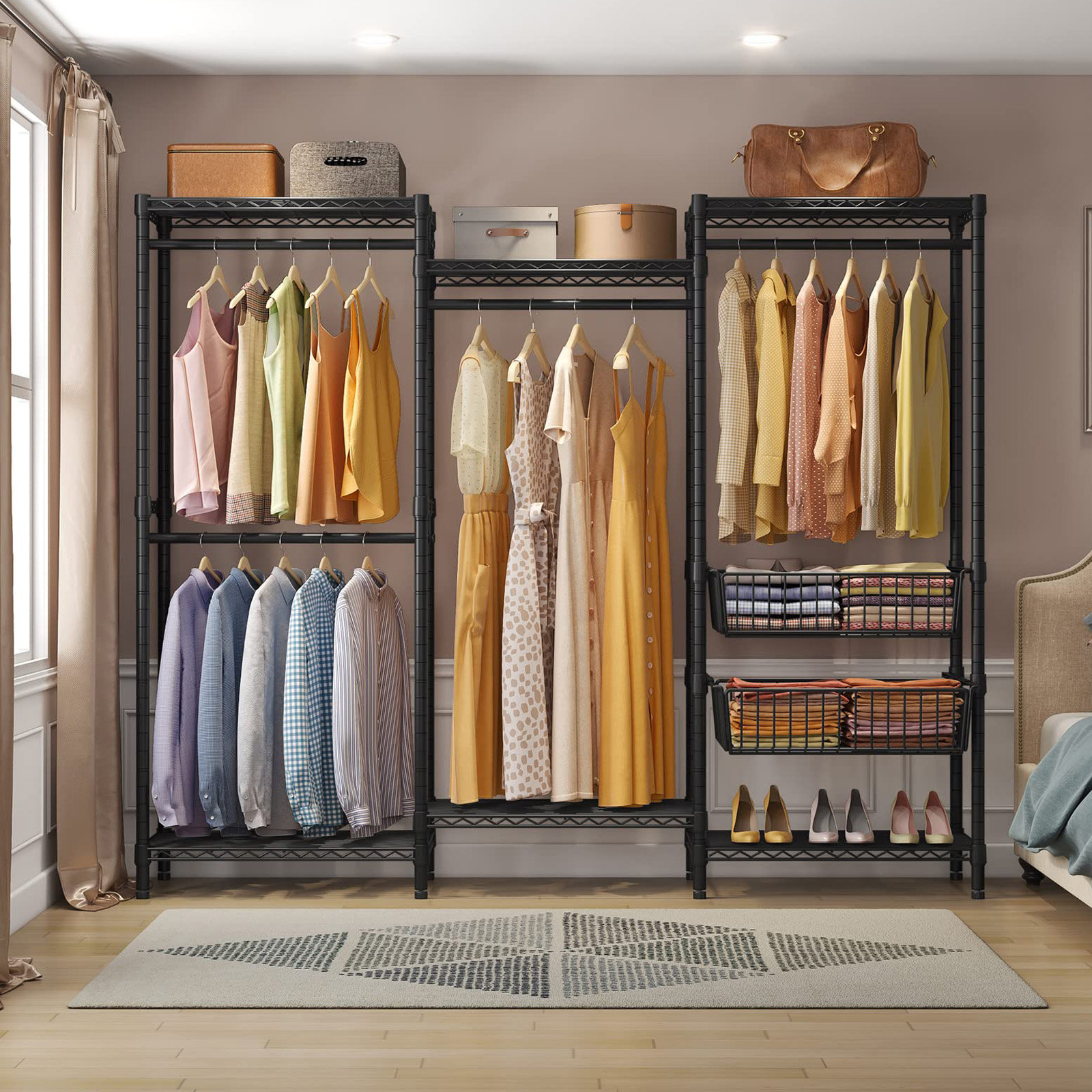 Rebrilliant Medium Wire Garment Rack Heavy Duty Clothes Rack with 2 ...