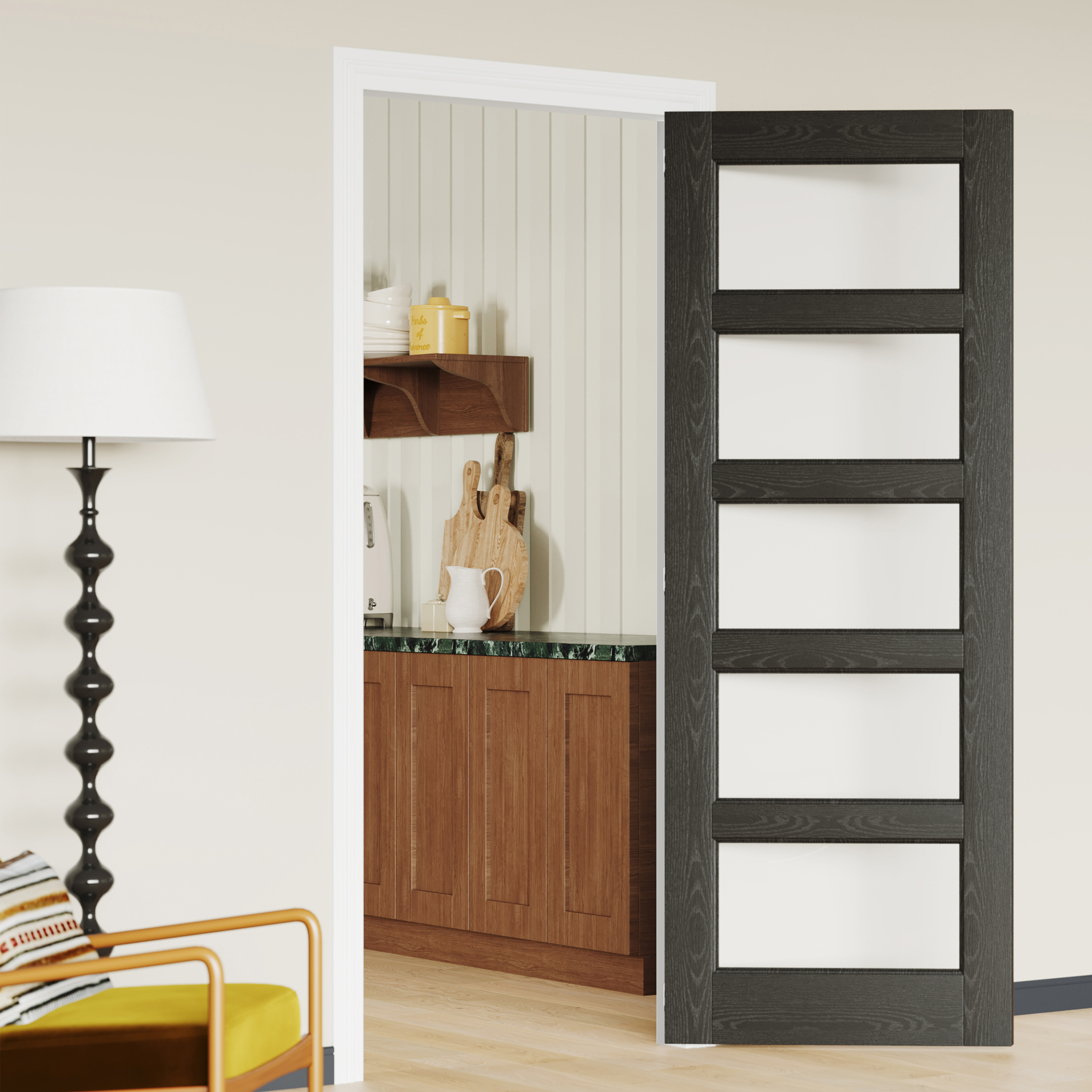 CHIC MODE Interior Door Slab with Matching Frame – 5 Lite Clear Glass ...