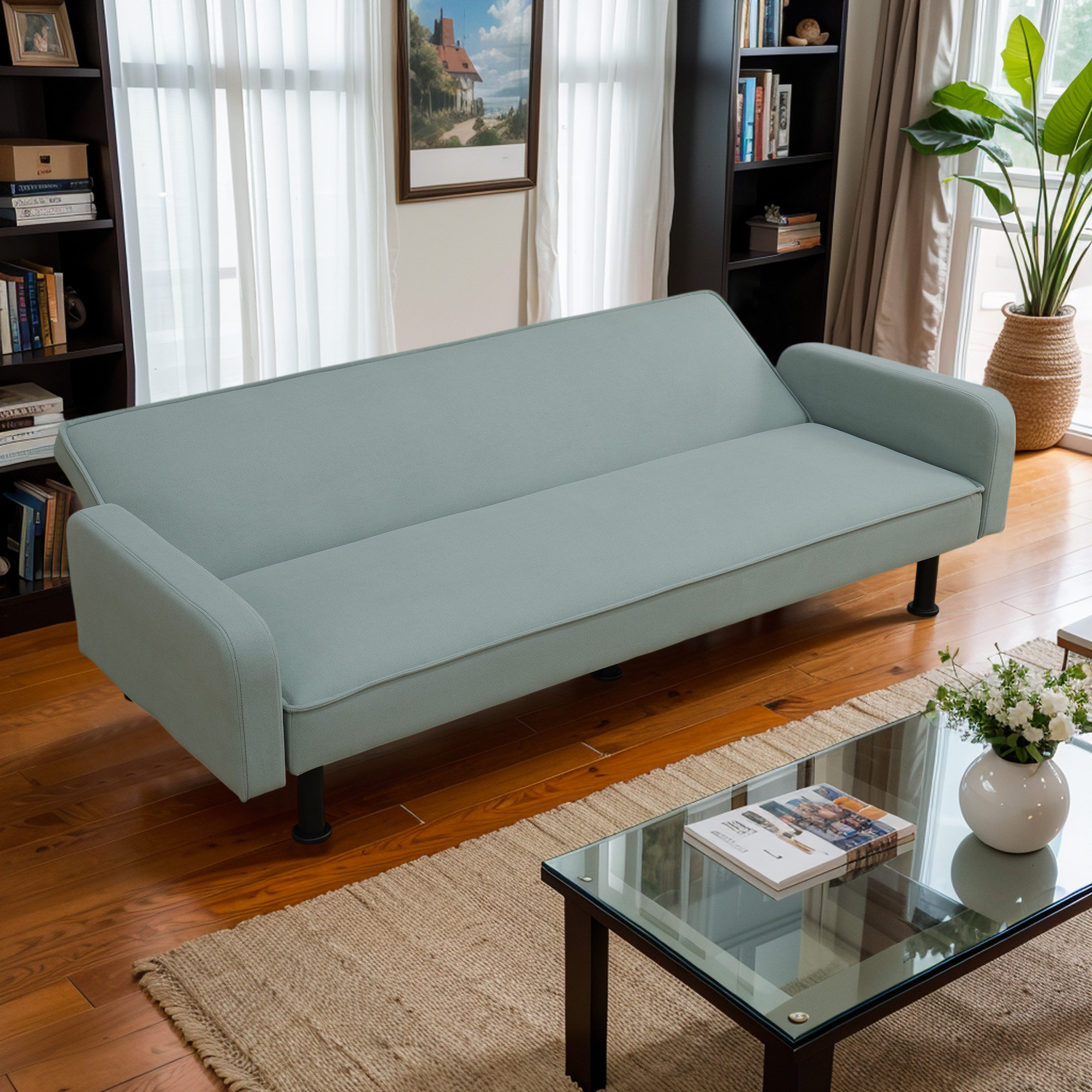 Ebern Designs Futon Couch Sofa Bed with Adjustable Backrest, Armrests ...