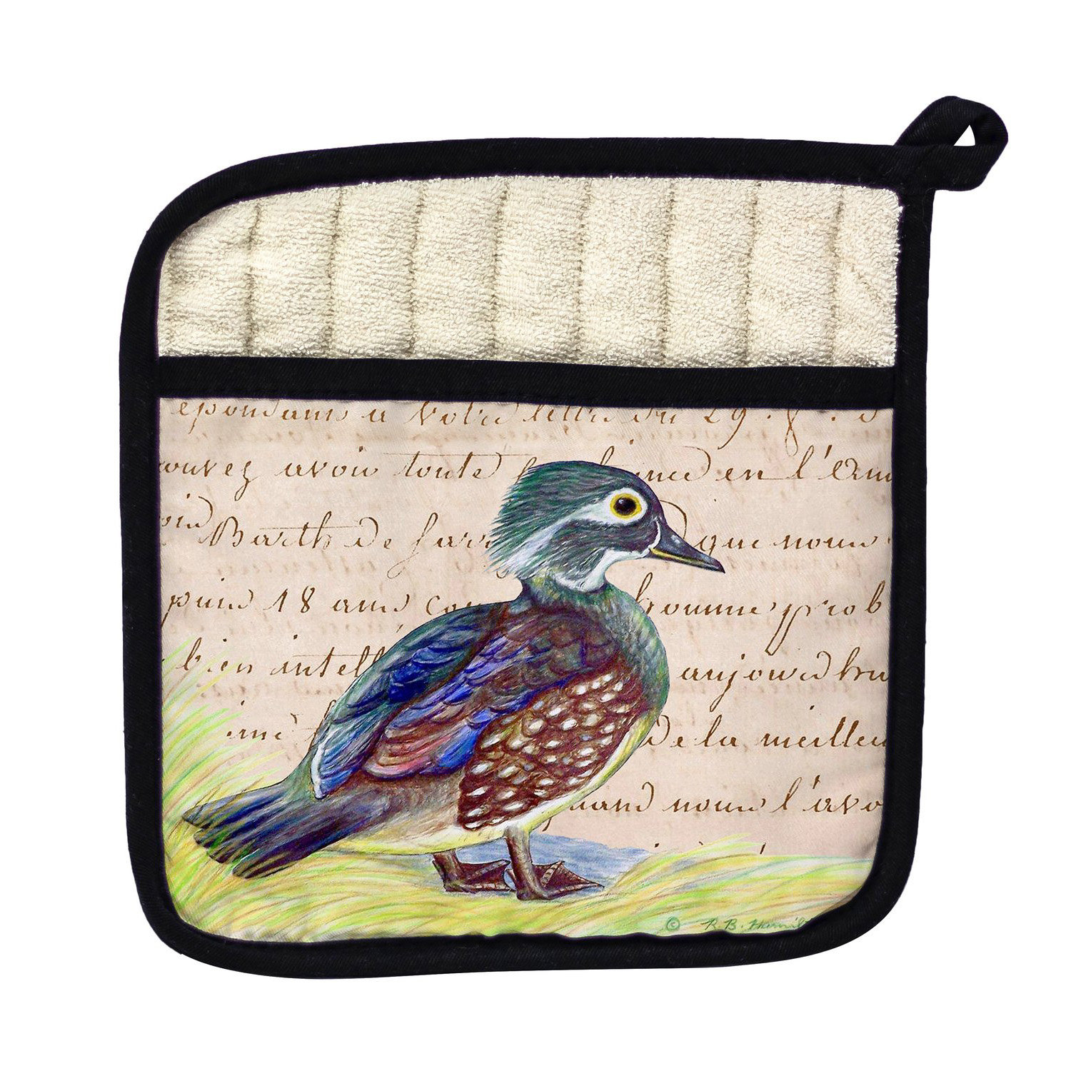 Betsy Drake Interiors Female Wood Duck Script Potholder | Wayfair