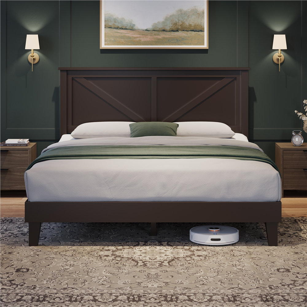 Winston Porter Multi-sized Wooden Bed Frame with Headboard, No Box ...