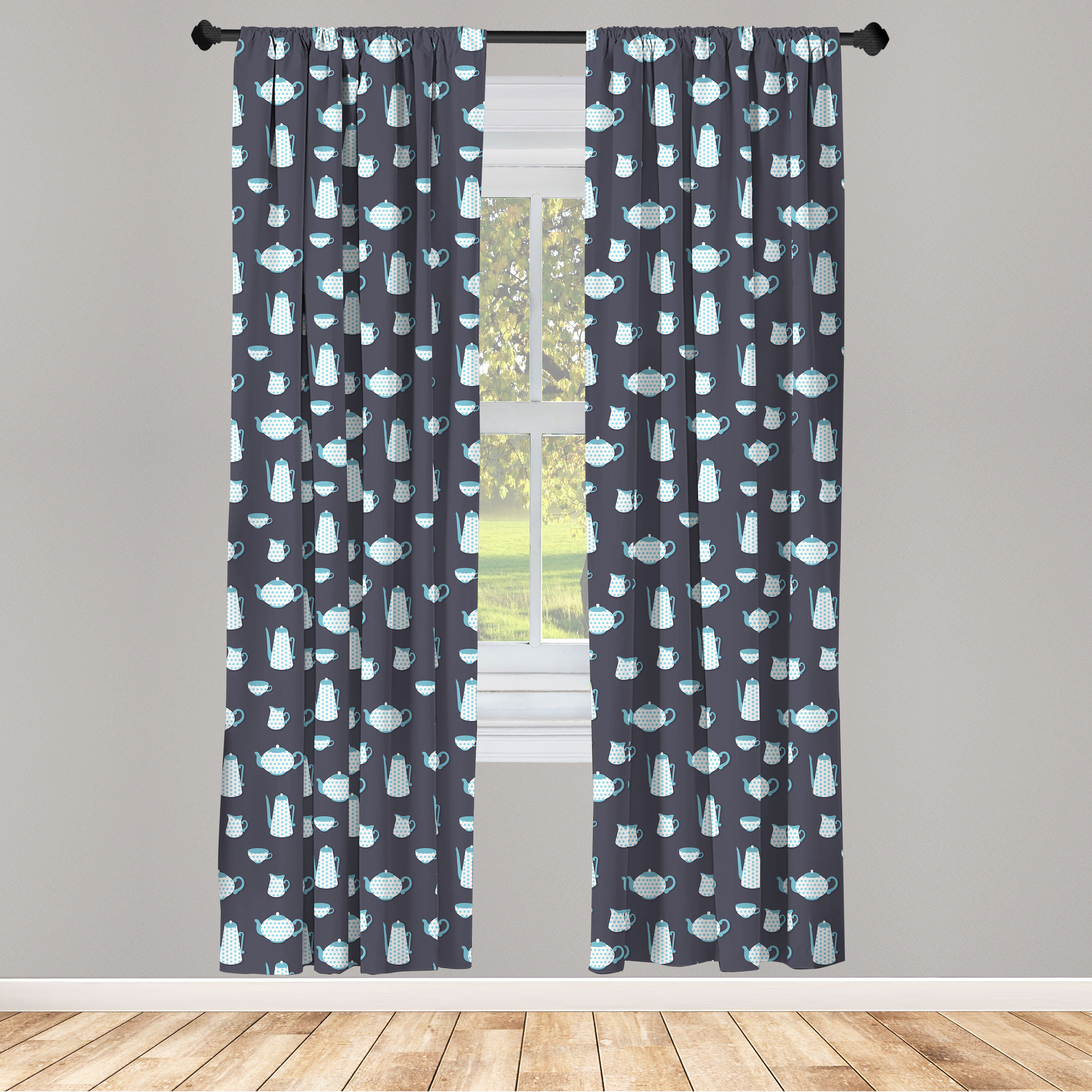 East Urban Home Tea Party 4-Panel Curtains, Teapot and Cups Dots, Dots ...