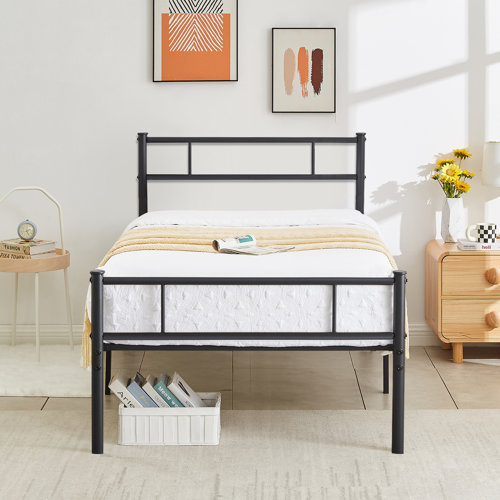 Alwyn Home Caulkins Heavy Duty Adjustable Metal Bed Frame with Double ...