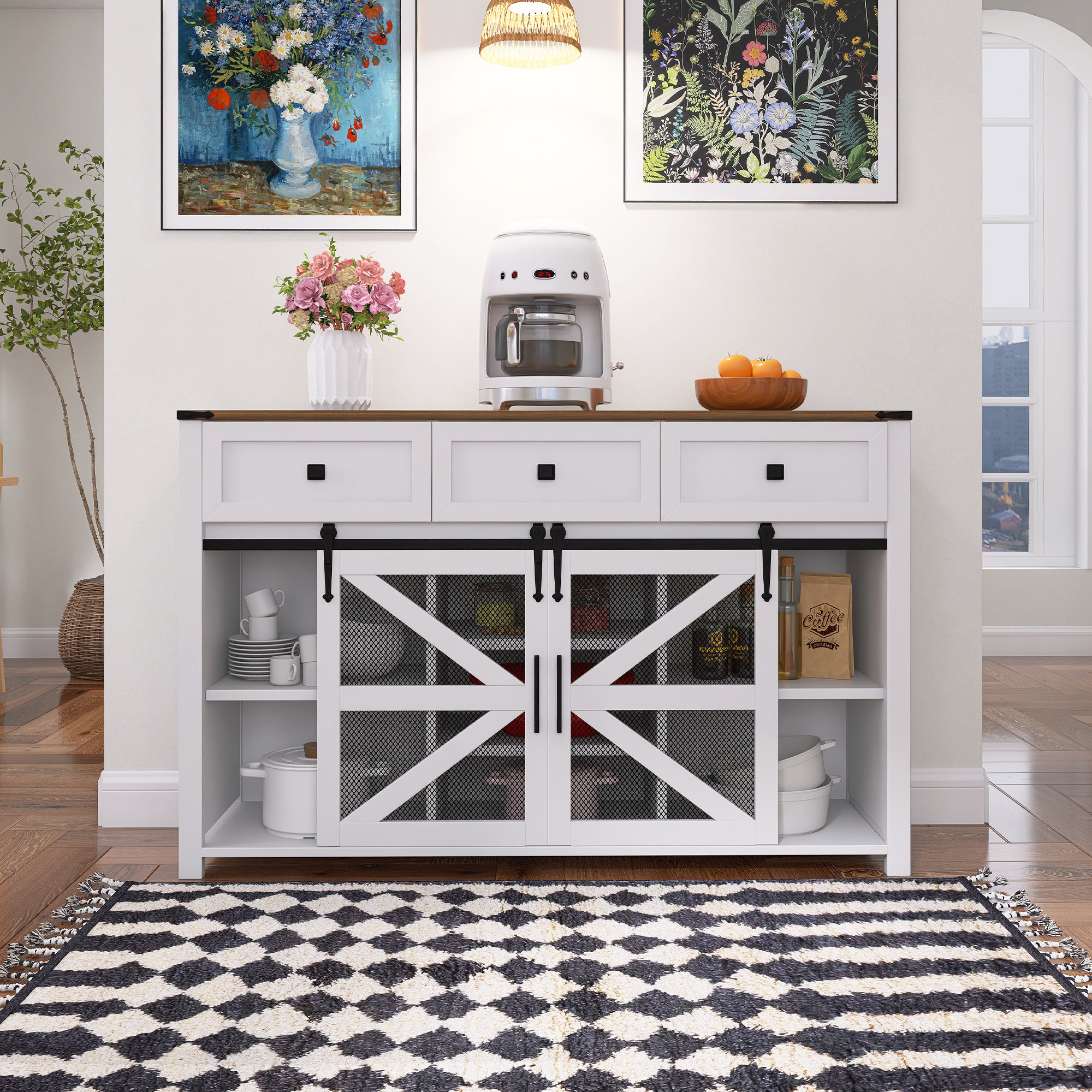 Trent Austin Design® 55'' Sliding Barn Door Sideboard Buffet Cabinet ...