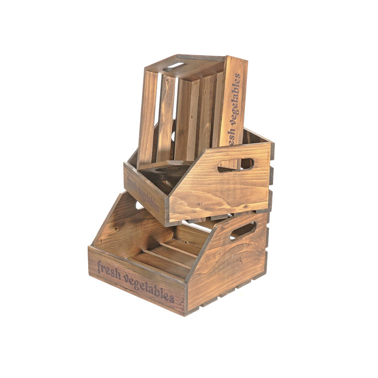 Millwood Pines Rustic Wooden Crates With Handles (Set Of 3) - Wayfair ...