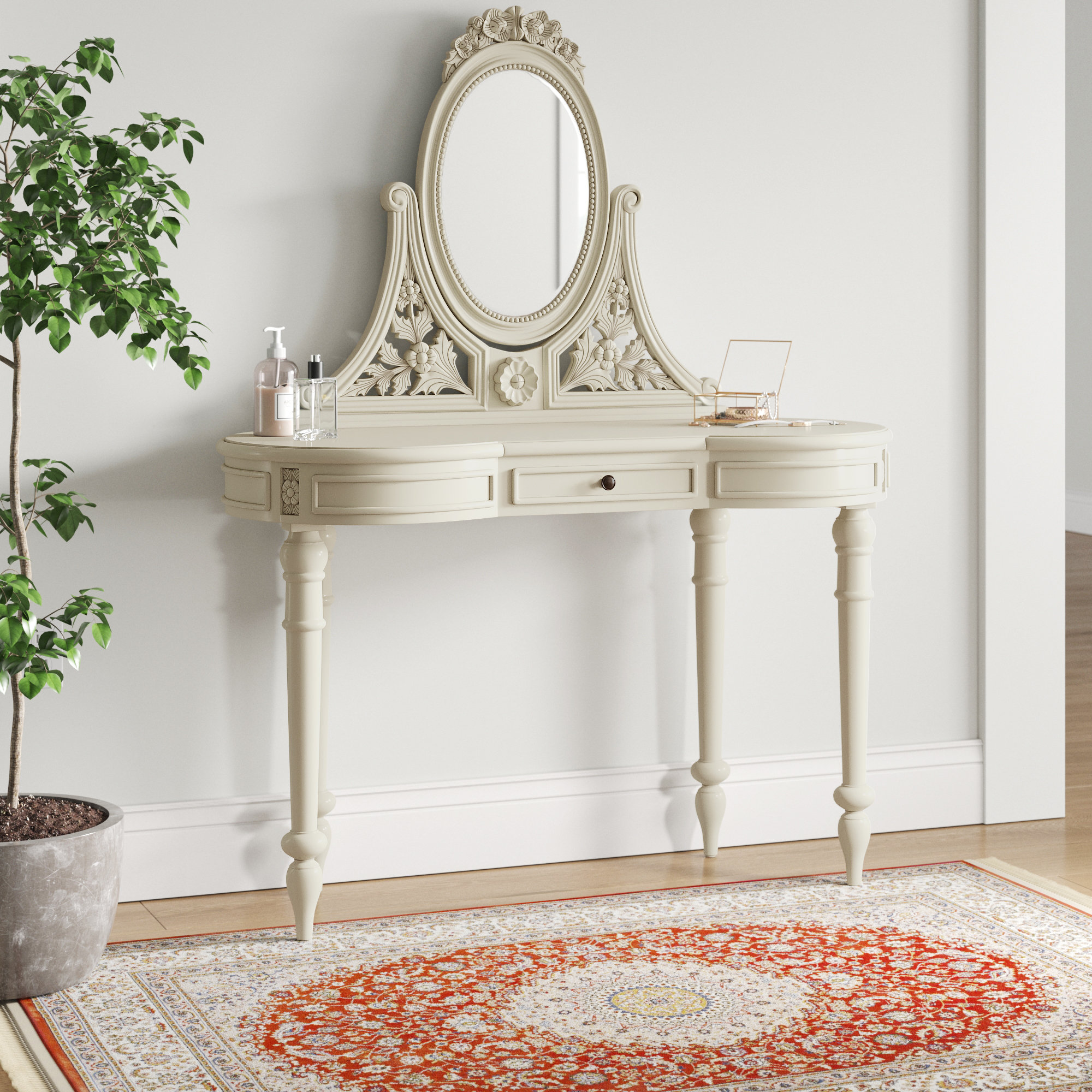 One Allium Way® Toyei French Solid Wood Vanity Set with Mirror | Wayfair