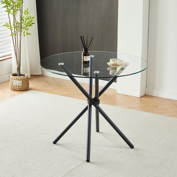 Wrought Studio™ Nithish 35.4" Round Glass Dining Table for Kitchen ...