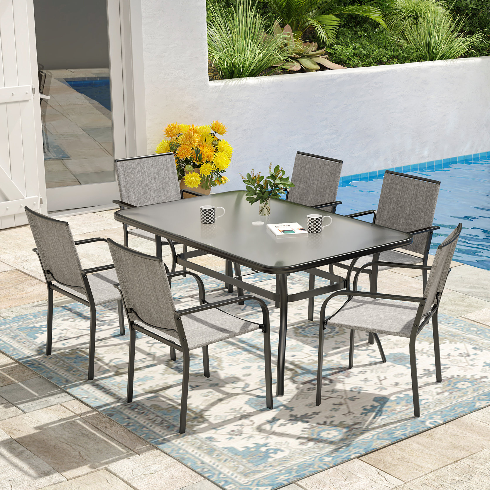 Red Barrel Studio® 6 - Person Patio Dining Set With Tempered Glass ...