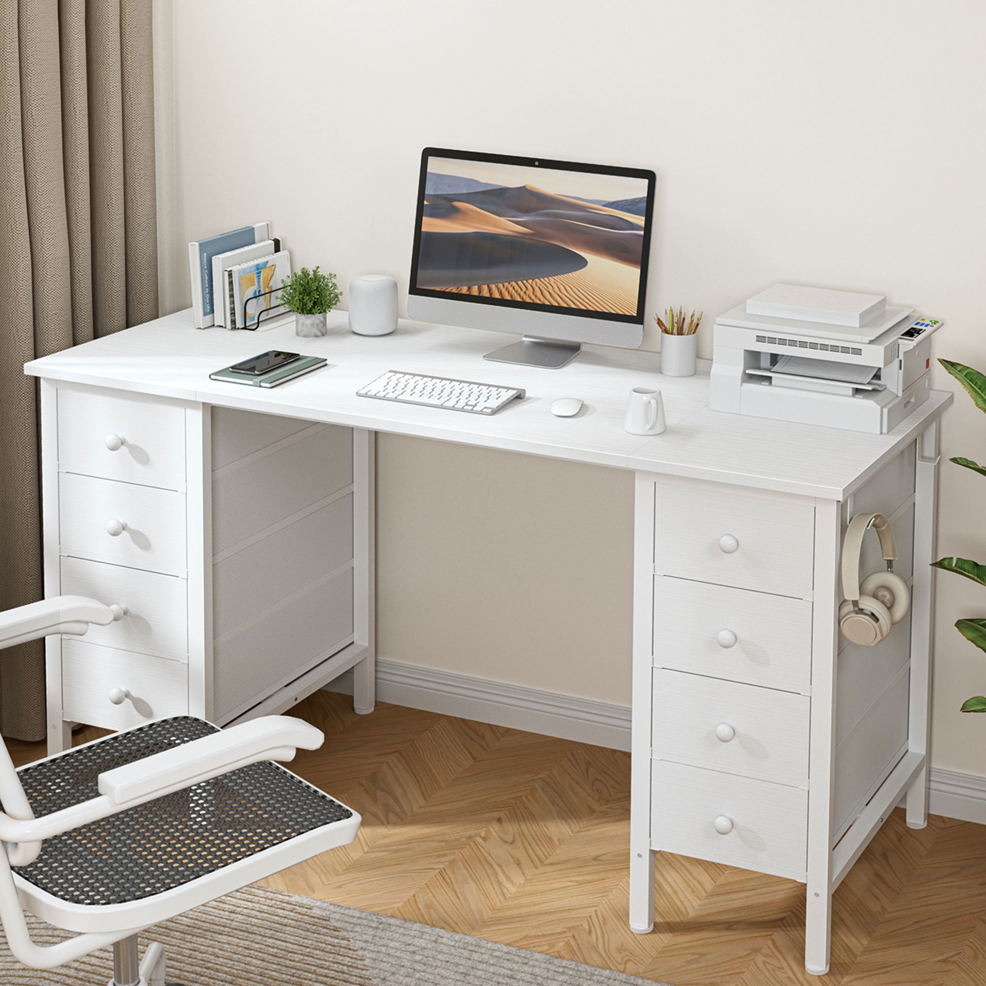 Ebern Designs Computer Drawers Desk, Writing Desk With Drawers ...
