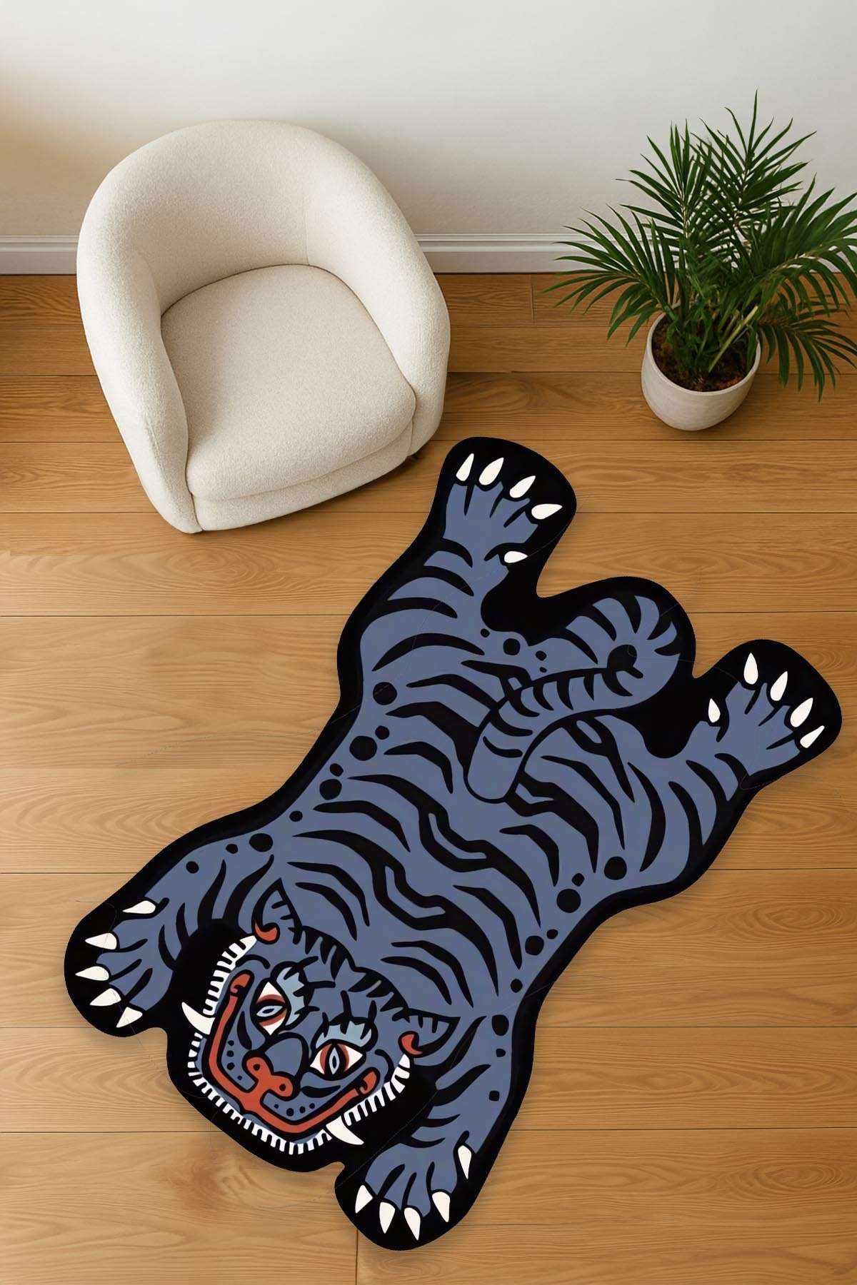 SpiritHome Midnight Blue Traditional Tattoo Tiger Accent Rug | Wayfair