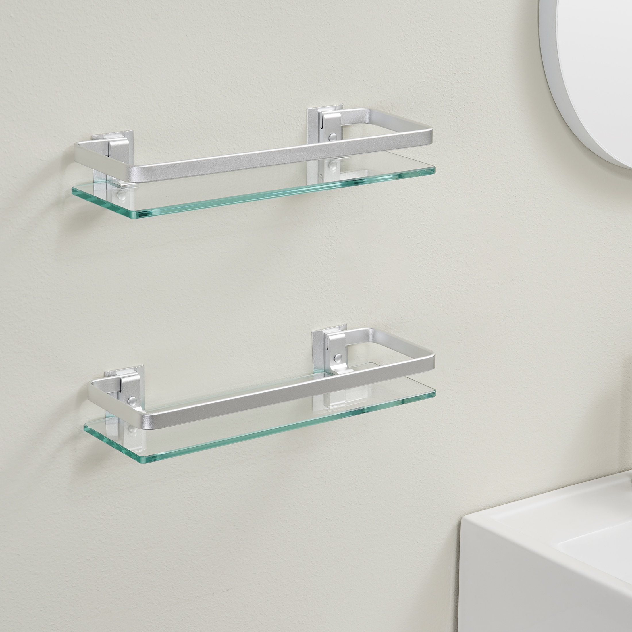 Wrought Studio™ Keyarra Aluminum Bathroom Glass Shelf Tempered Glass ...