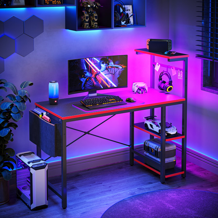 17 Stories Johnothan Computer Desk with 4 Tiers Shelves, LED, 44 ...