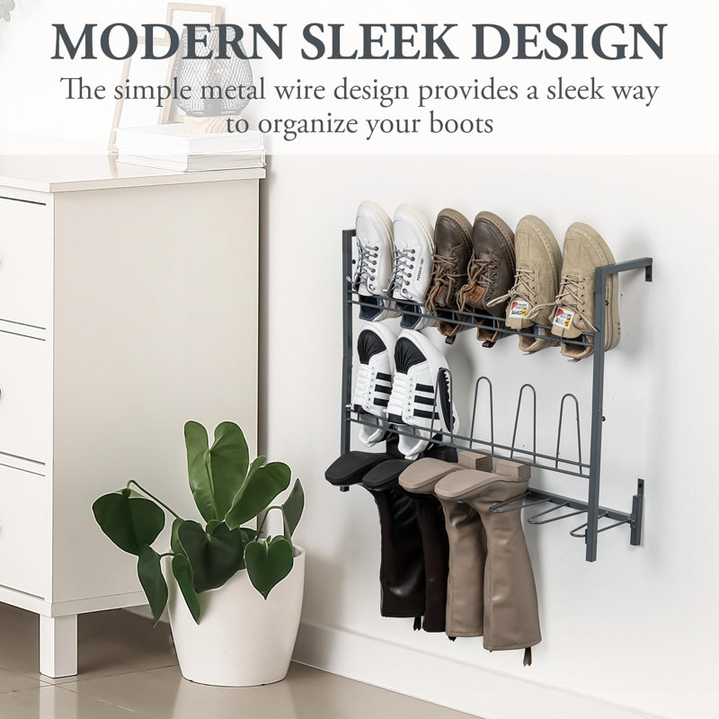 17 Stories Premium Grey Metal Wall-Mounted Shoe Rack for Walk-In Closet ...