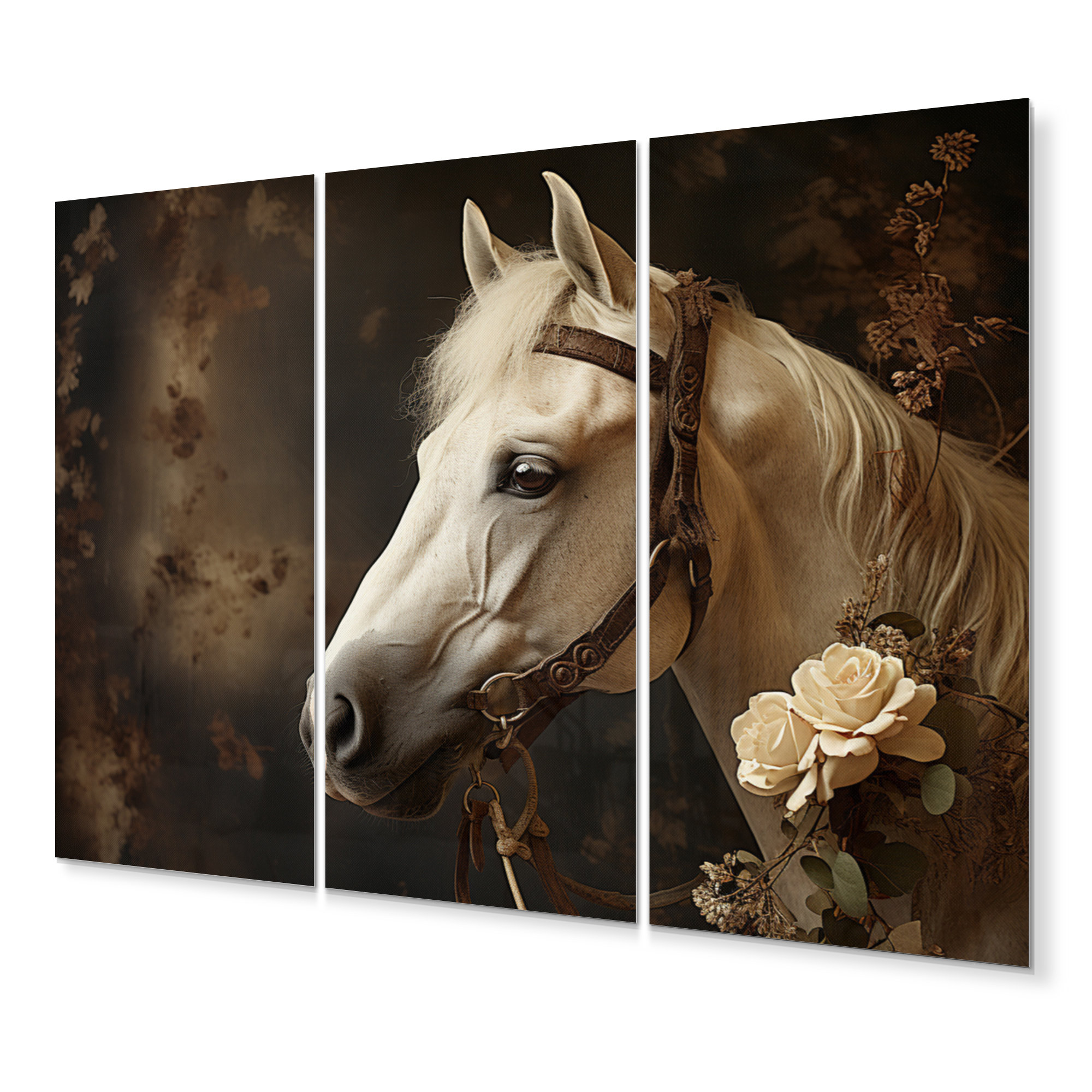 Design Art White Beige Horse Majestic Duality - Animals Metal Wall Art ...