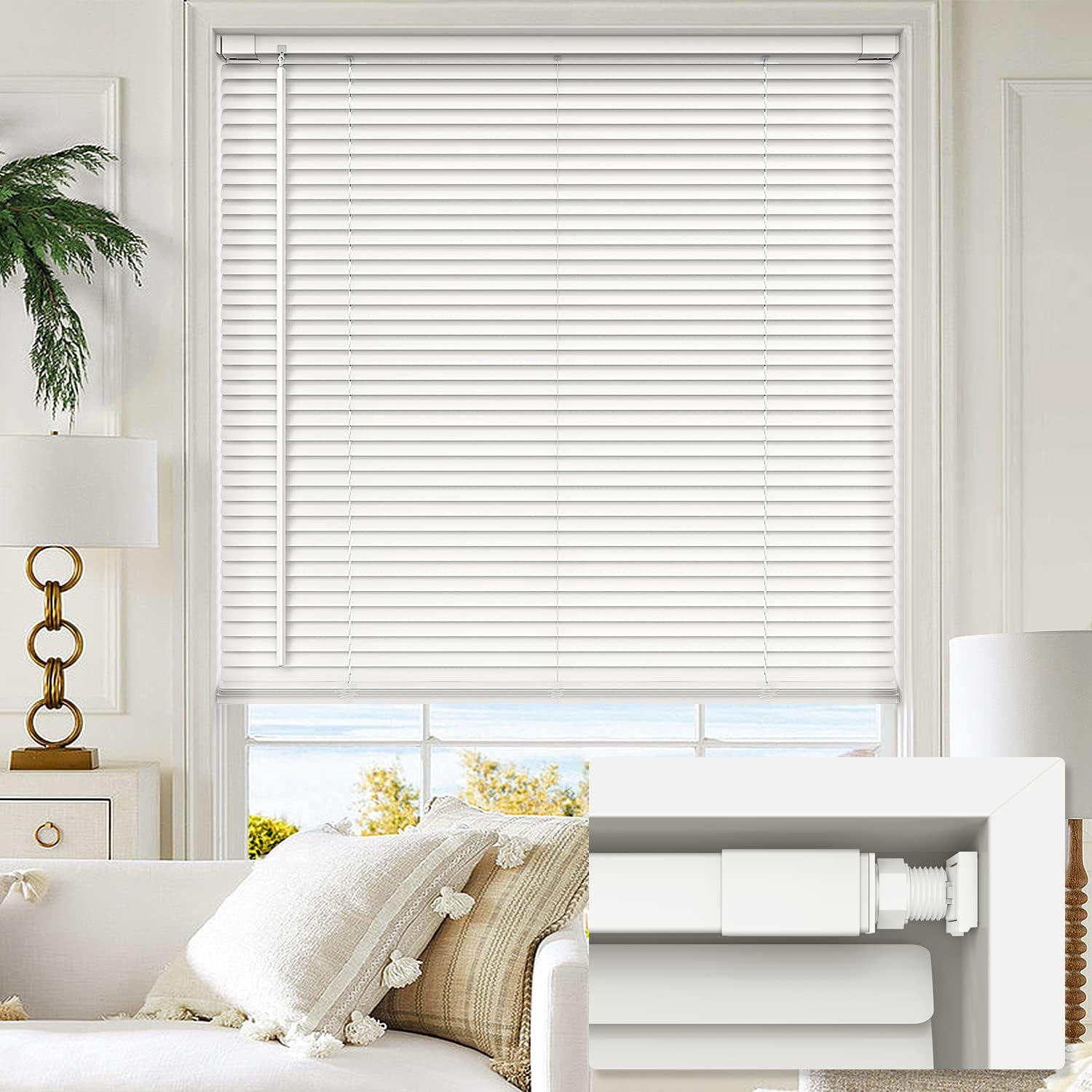 Symple Stuff Cordless No Tools-No Drill 1" Vinyl Horizontal Mini Blinds ...