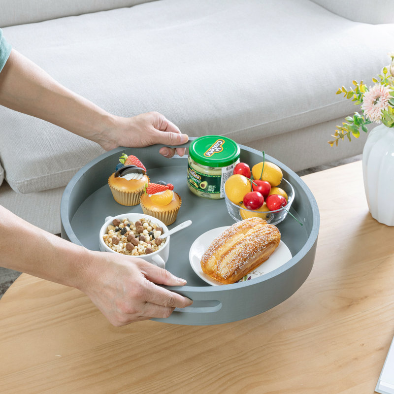 Ebern Designs Sabaa 2 Piece Gray Solid Wood Round Serving Trays | Wayfair