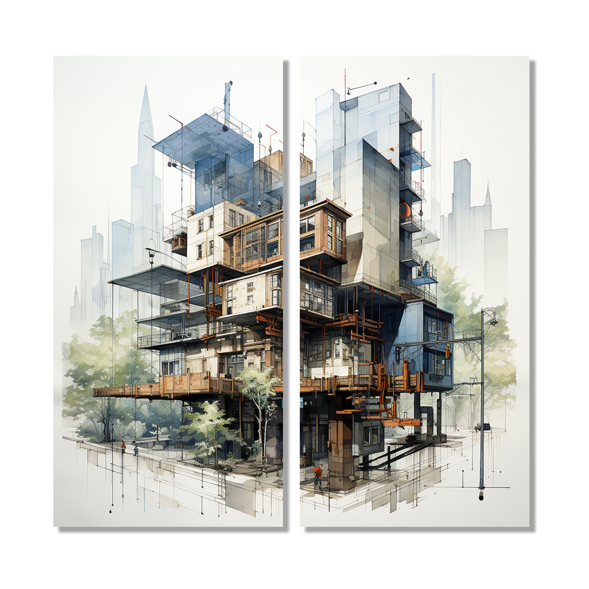 Trent Austin Design® Analytic Drawing Of A City Buildings II ...