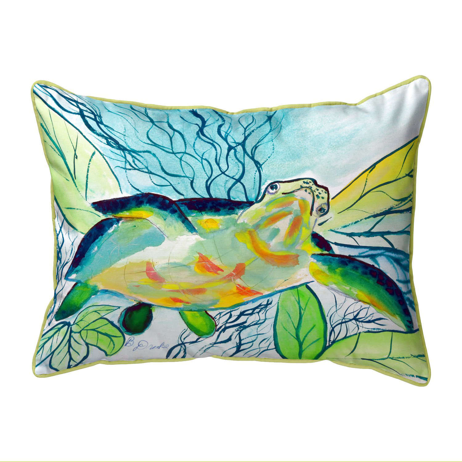 Betsy Drake Interiors Smiling Sea Turtle Outdoor Rectangular Pillow ...