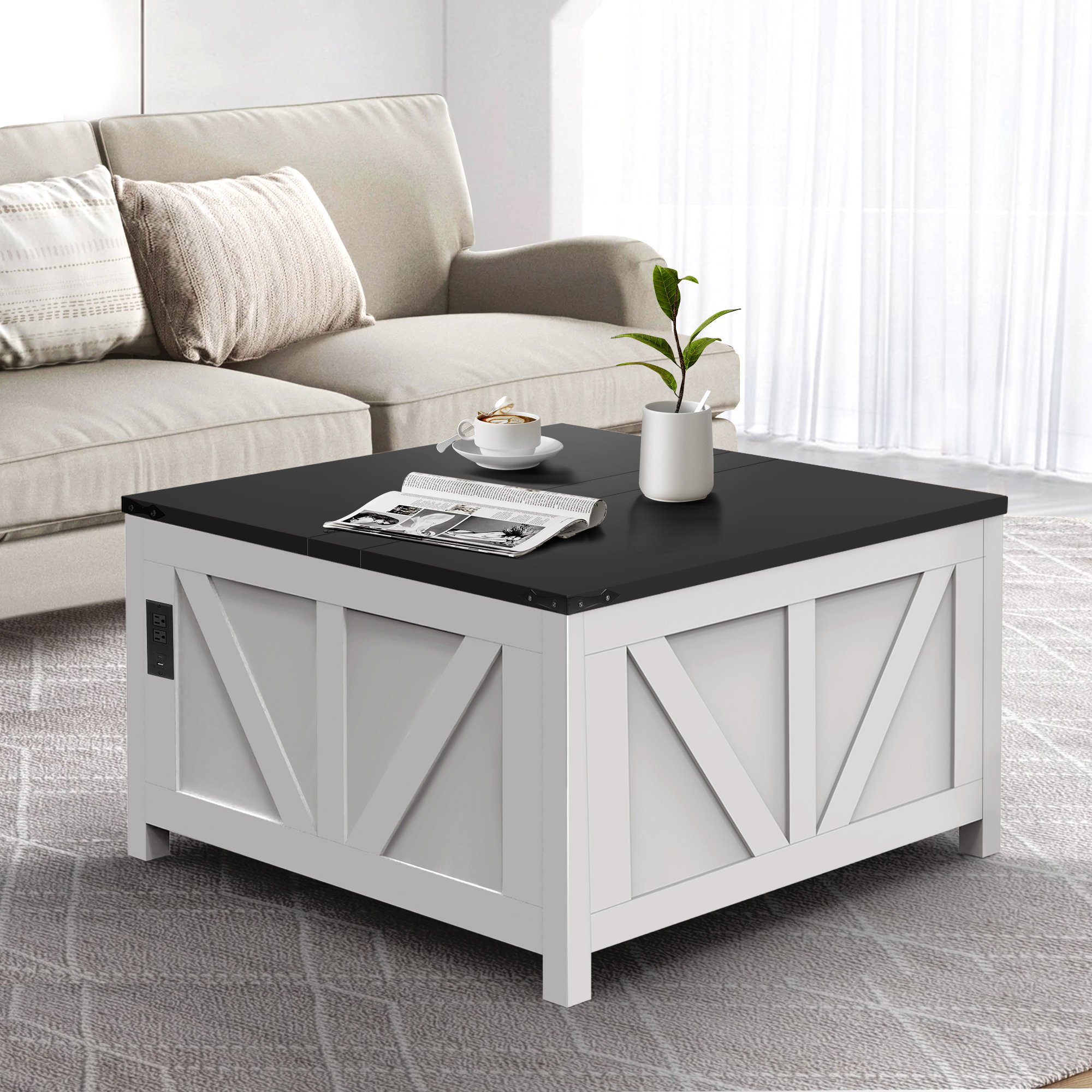 August Grove® Farmhouse Square Storage Coffee Table With Hinged Lift ...