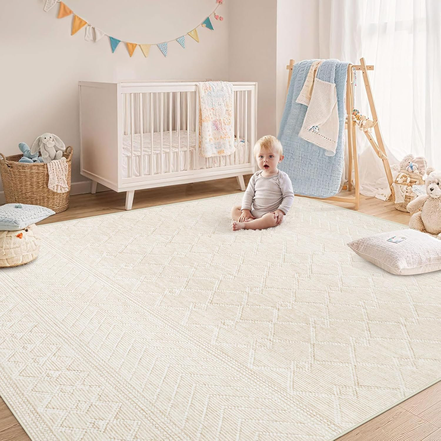 Avsar 4X6 Rug Geometric Rug: Washable Boho Moroccan Throw Rug Neutral ...