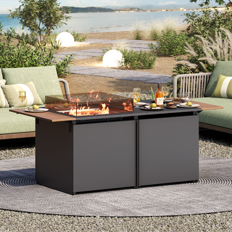 Ebern Designs Zaccai 64" Patio Rectangle Expandable Propane Fire Pit ...