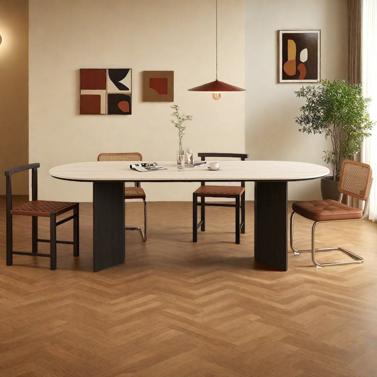 HomeZenLiving Modern Oval Rock Slab Dining Table | Wayfair