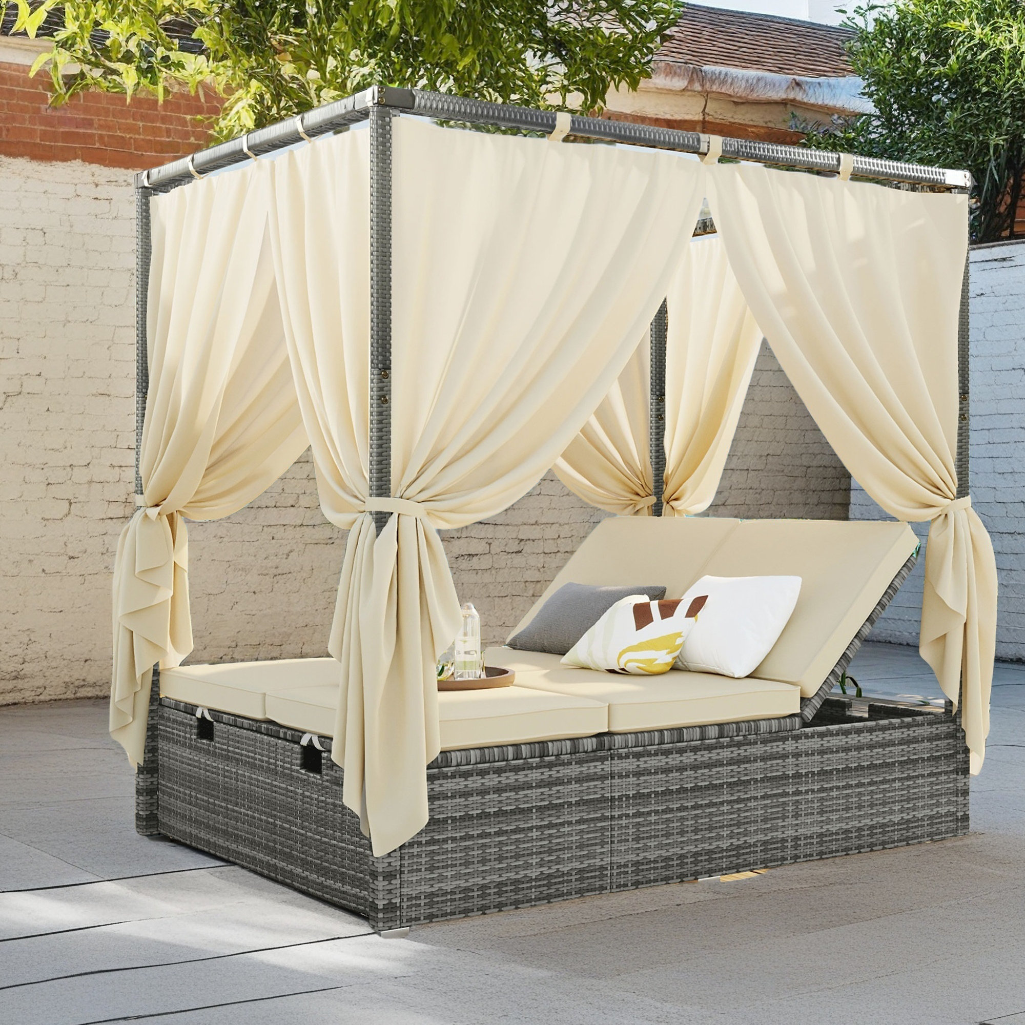 Latitude Run® Adjustable Sun Bed With Curtain,High Comfort,With 3 ...