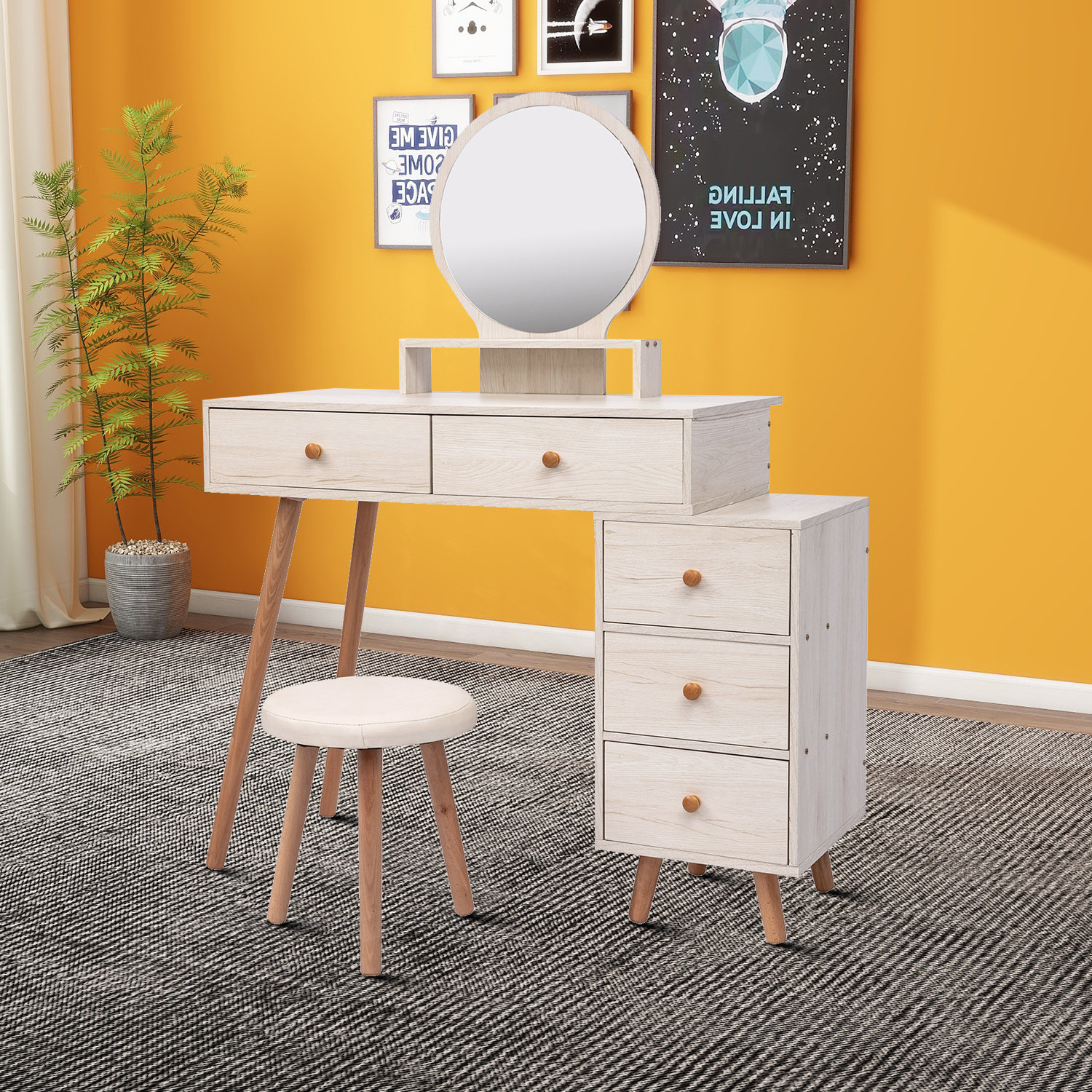 George Oliver Haboon Elegant and Delicate Wooden Vanities with Drawers ...