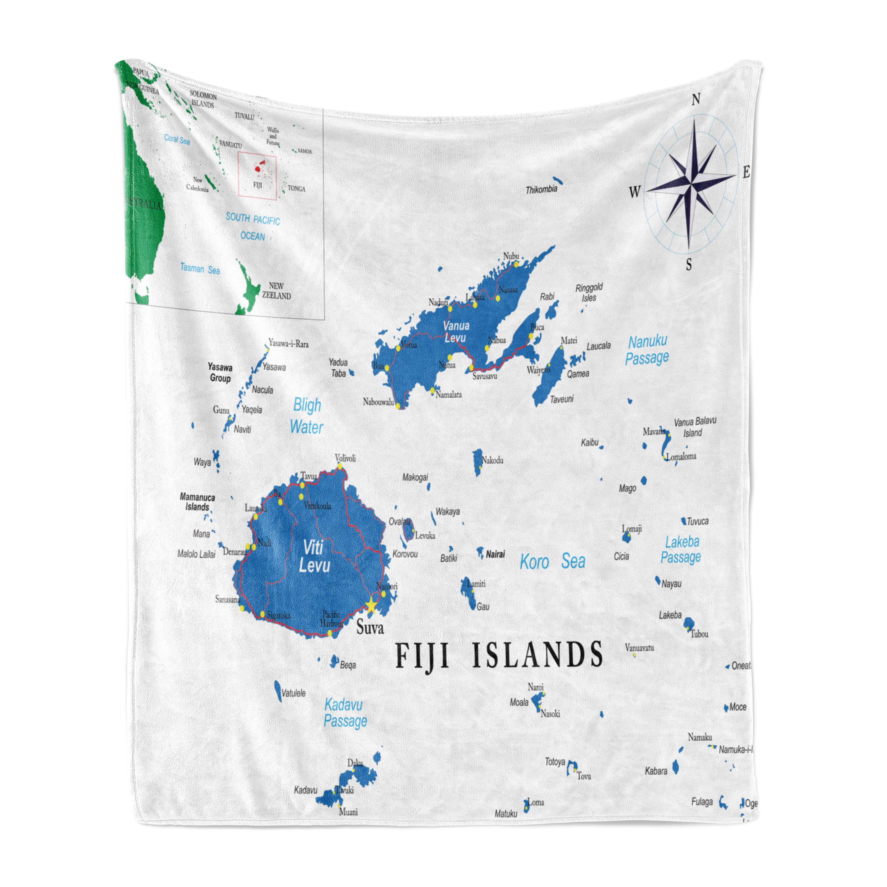 Ambesonne Fiji Fleece Throw Blanket Mapping with Names Written White ...