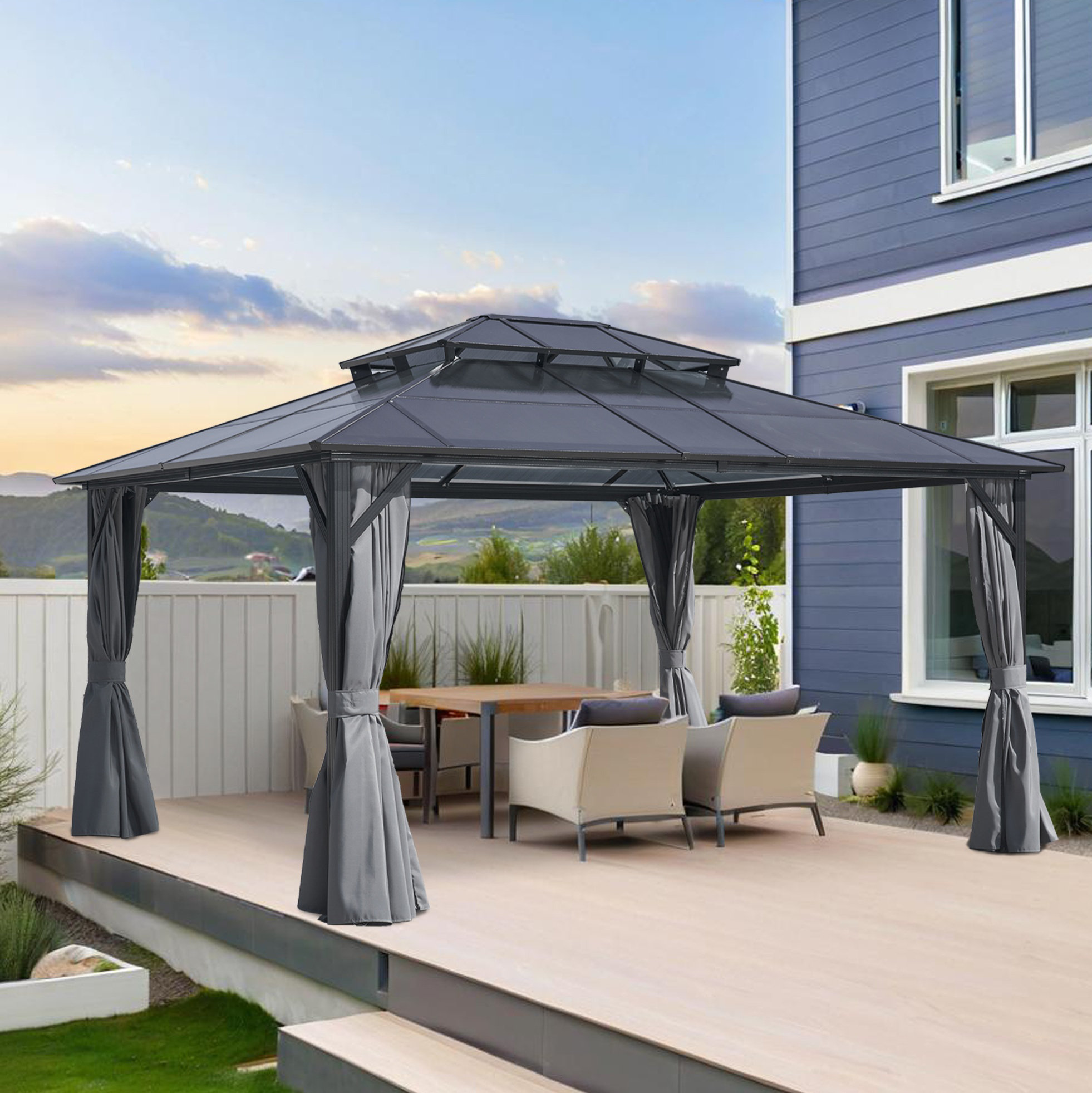 Novobey 10x12FT Hardtop Gazebo Double Roof Canopy Outdoor with Netting ...