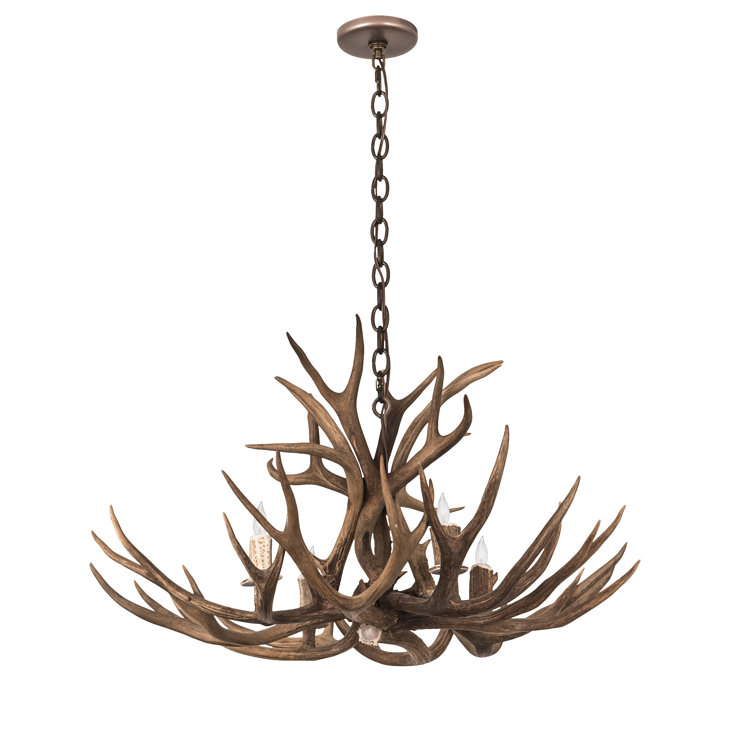 Meyda Lighting Rustic Lodge 4 - Light Antler Wagon Wheel Chandelier ...