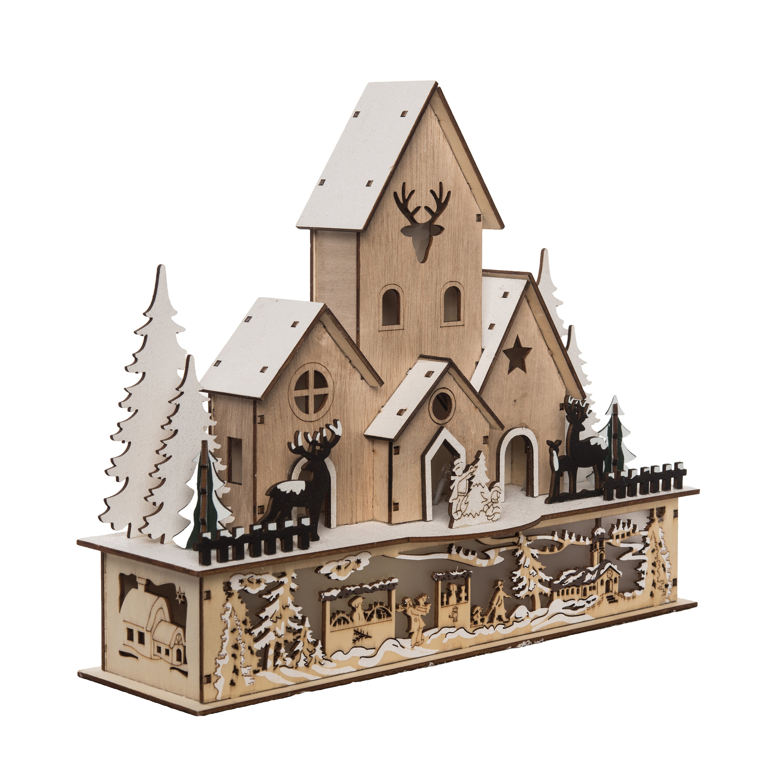 The Holiday Aisle® Wood 12 in. Multicolor Christmas Laser Cut Scene ...