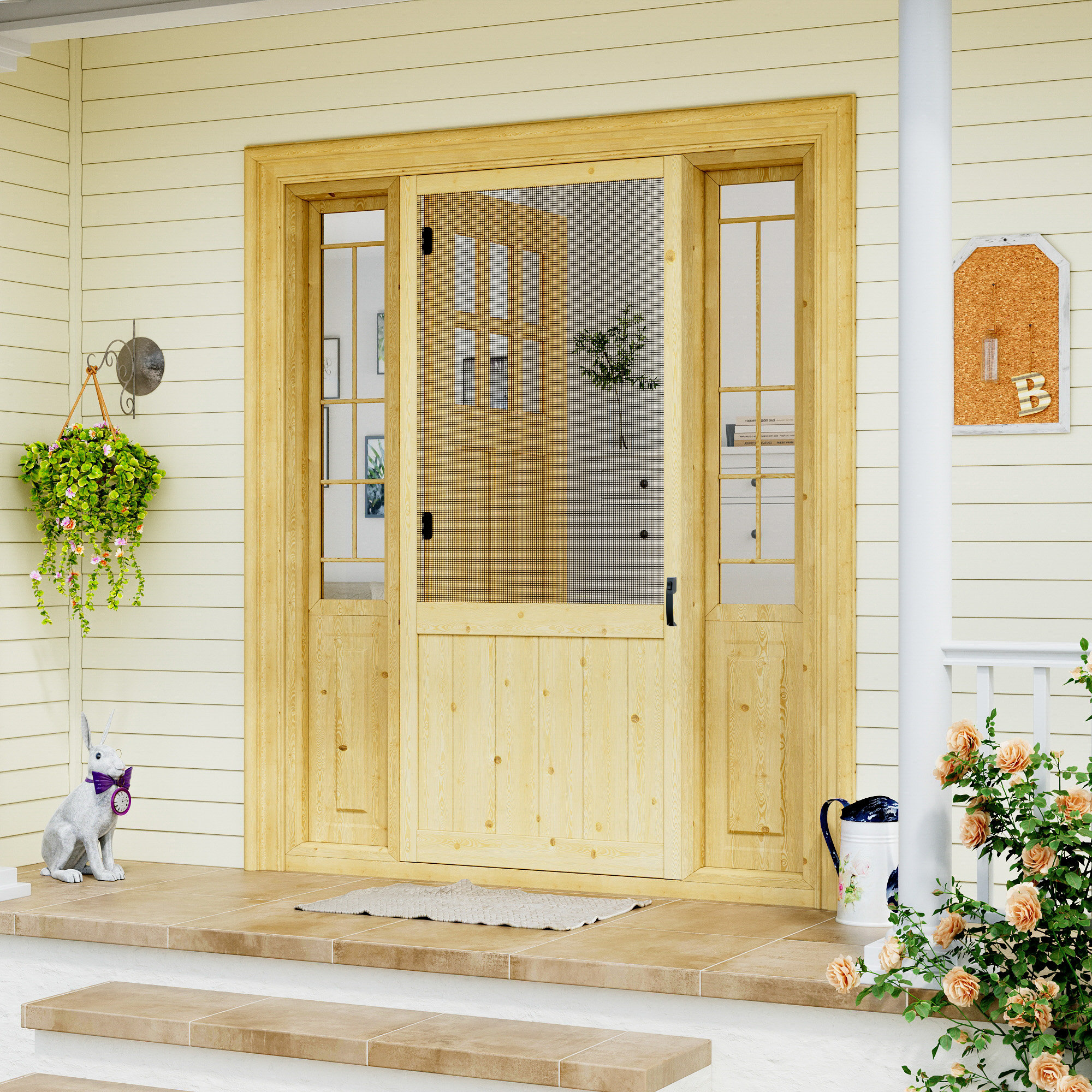 ARK DESIGN 80" H Screen Door Exterior Door Front Door Pine Wood ...