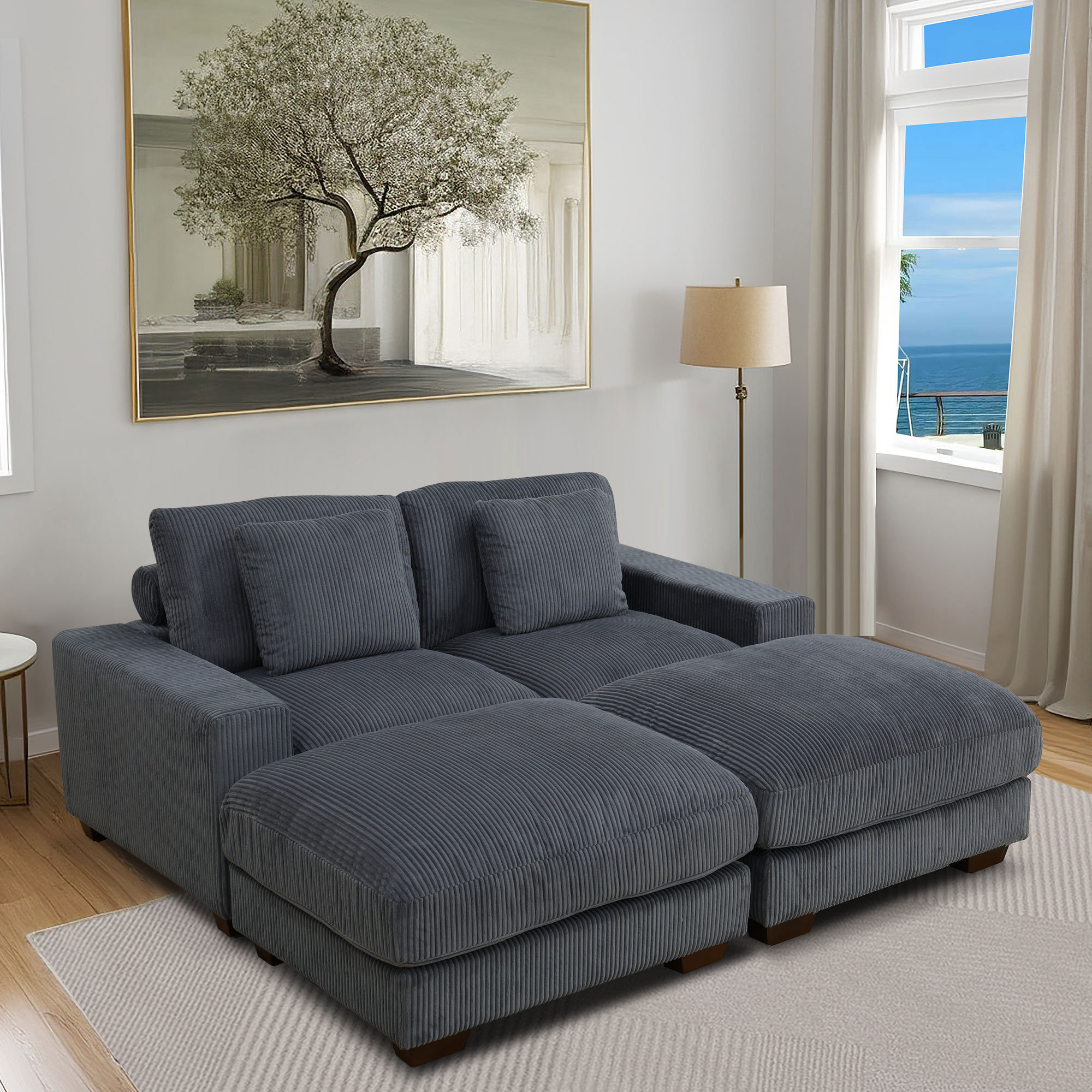 Ebern Designs 4- Piece Premium Corduroy Reversible Modular Living Room ...