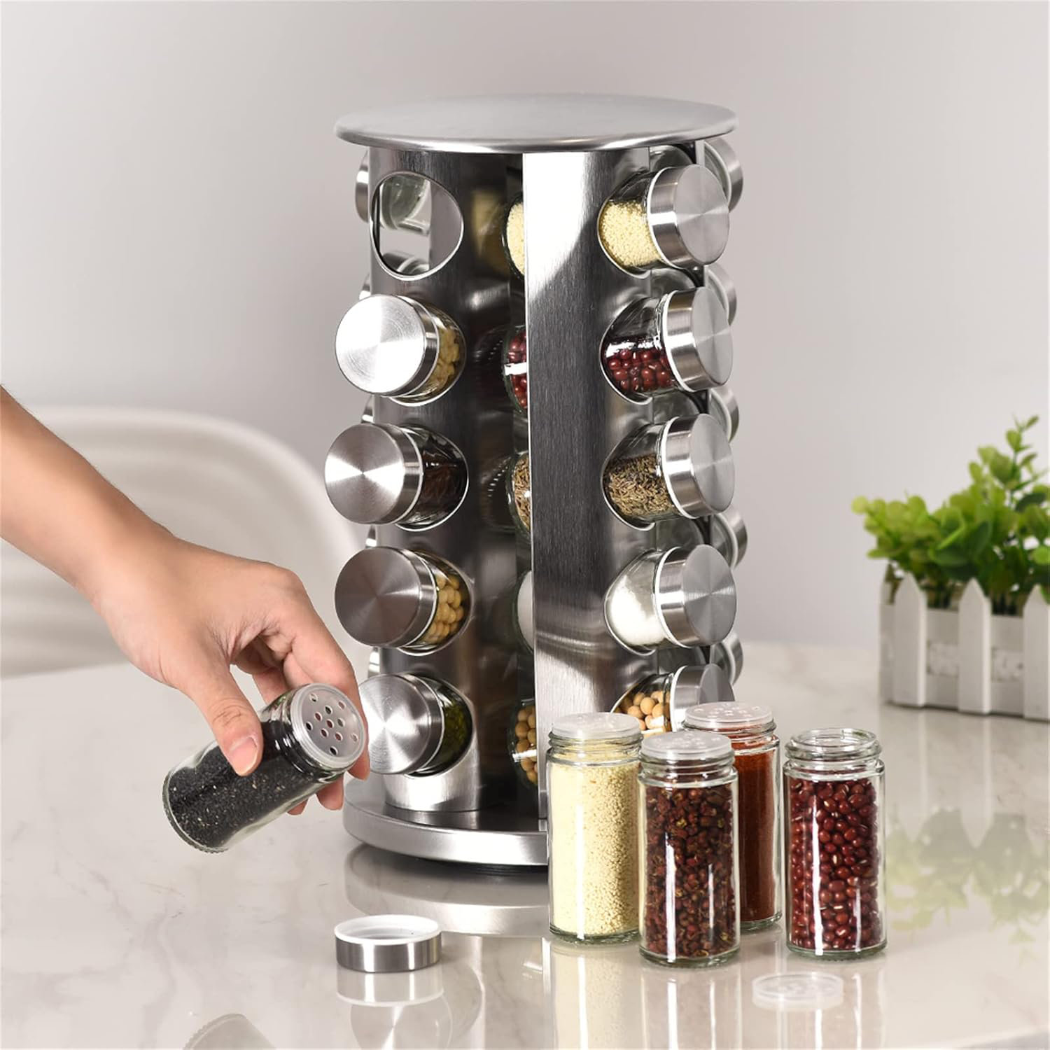 Prep & Savour 20-Jar Stainless Steel Rotating Spice Rack With Non-Slip ...