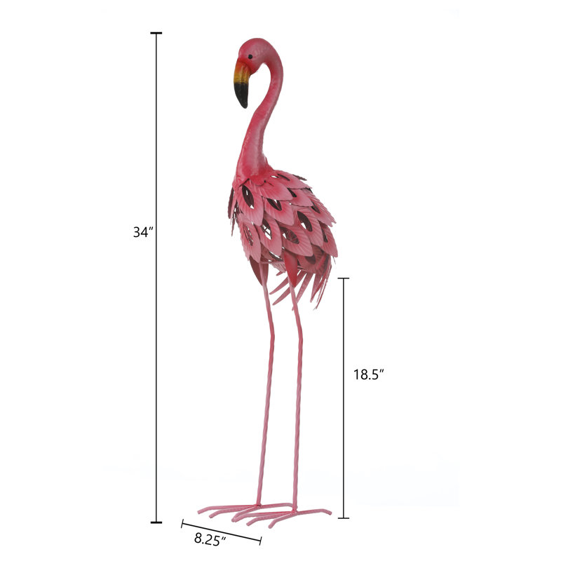Mistana™ Finck Birds Animals Pink Flamingo Outdoor Metal Garden Statue ...