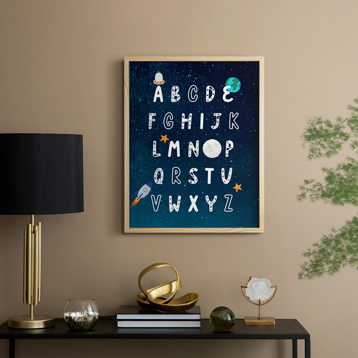 Zoomie Kids Space Exploration Alphabet Framed Print - Solid Wood | Wayfair