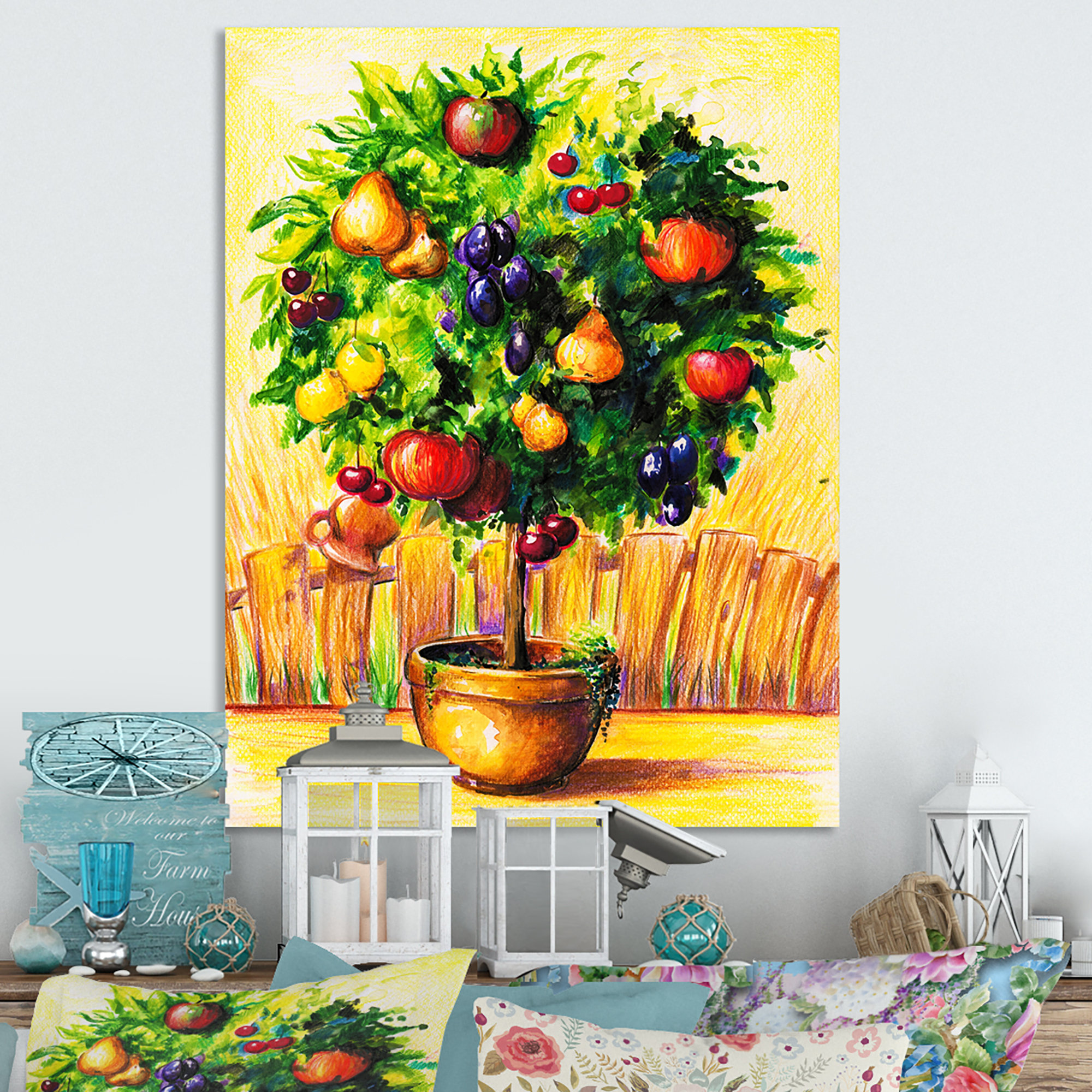 Winston Porter Colorful Tree In Vintage Garden - Traditional Canvas Art ...