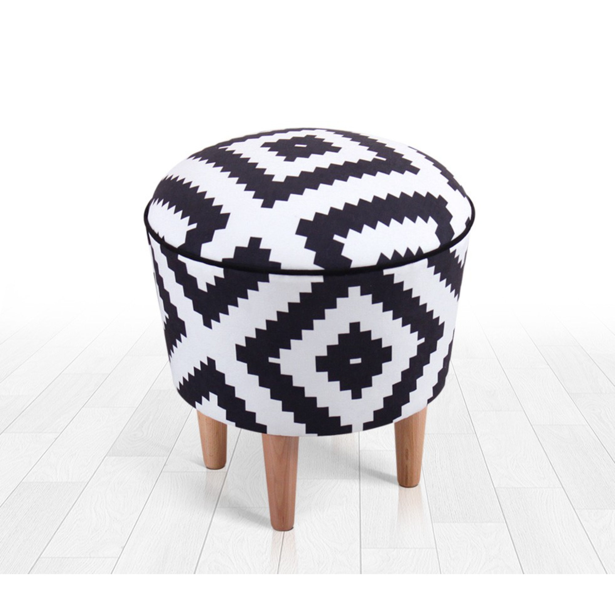 East Urban Home Parkview 16.5" Wide Round Geometric Footstool Ottoman ...