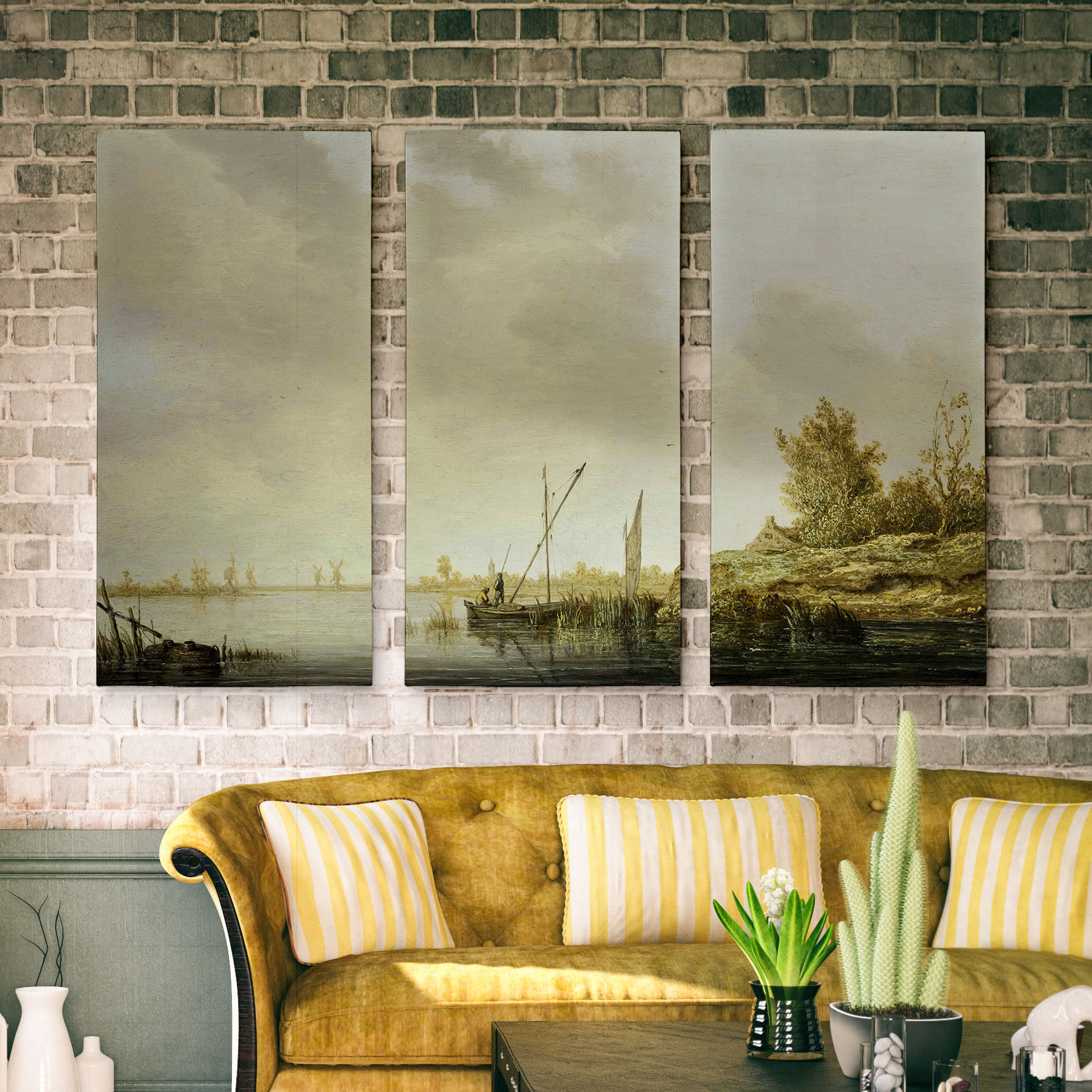 Charlton Home River Scene Windmills - 3 Piece Graphic Art Print Set on ...