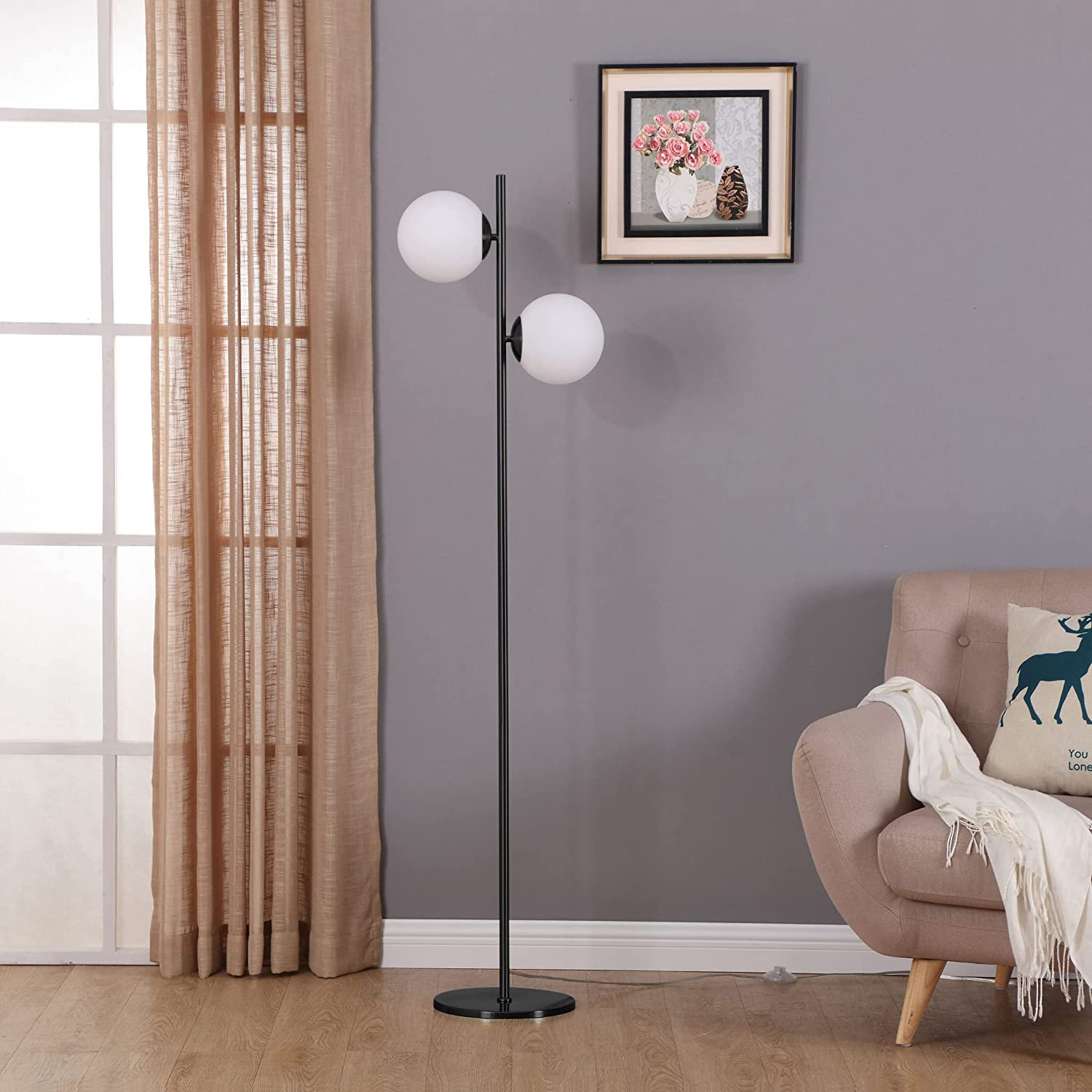 Brightech Sphere 65 in. Modern 2-Light LED Energy Efficient Floor Lamp ...