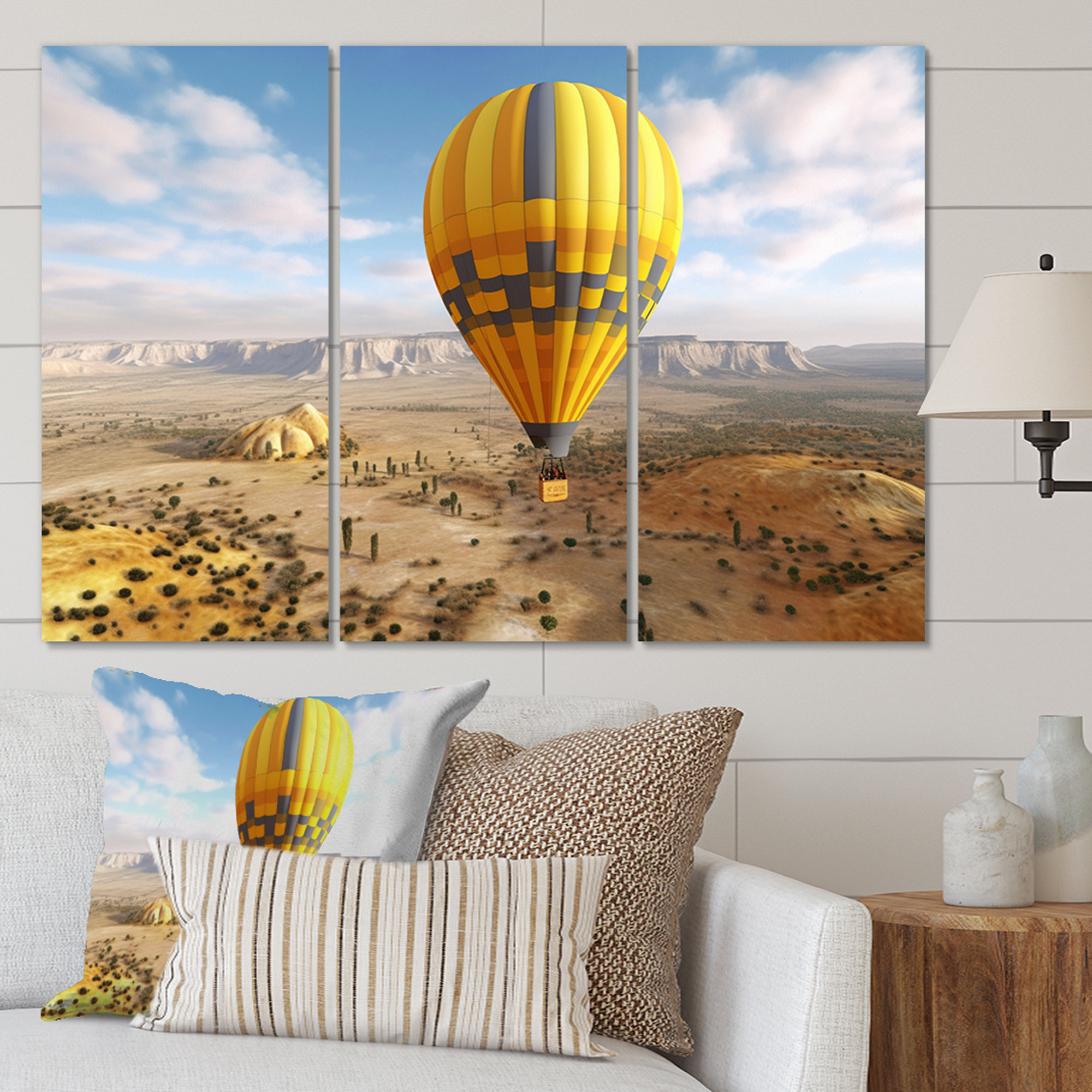 Ebern Designs Yellow Hot Air Ballon Panoramic II - Transportation Wall ...